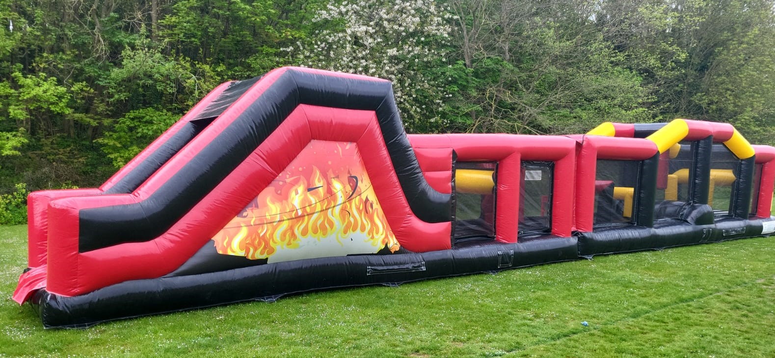 Assault Course Inflatable Burning Flames theme 60ft x 10ft - Bouncy ...