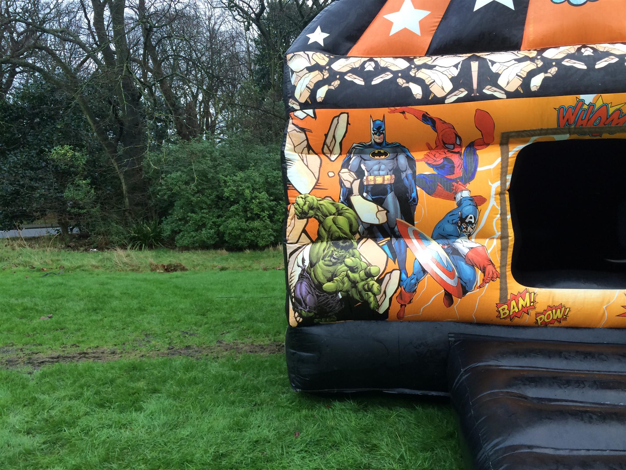 Orange & Black Superheroes 12x16 Disco Dome - Bouncy Castle Hire in ...