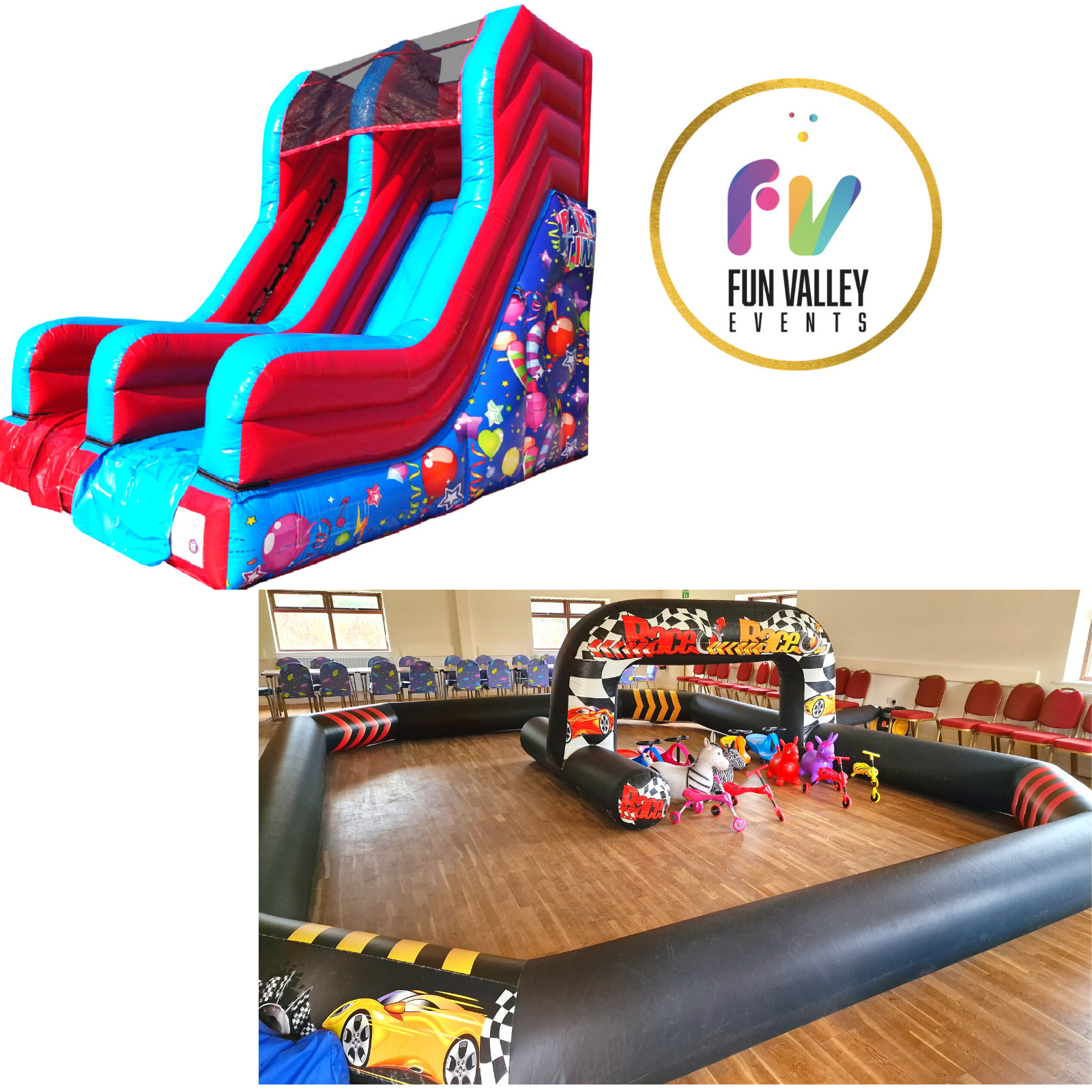 34. 8ft Platform Inflatable slide and Inflatable Race Track (4 Wiggle ...
