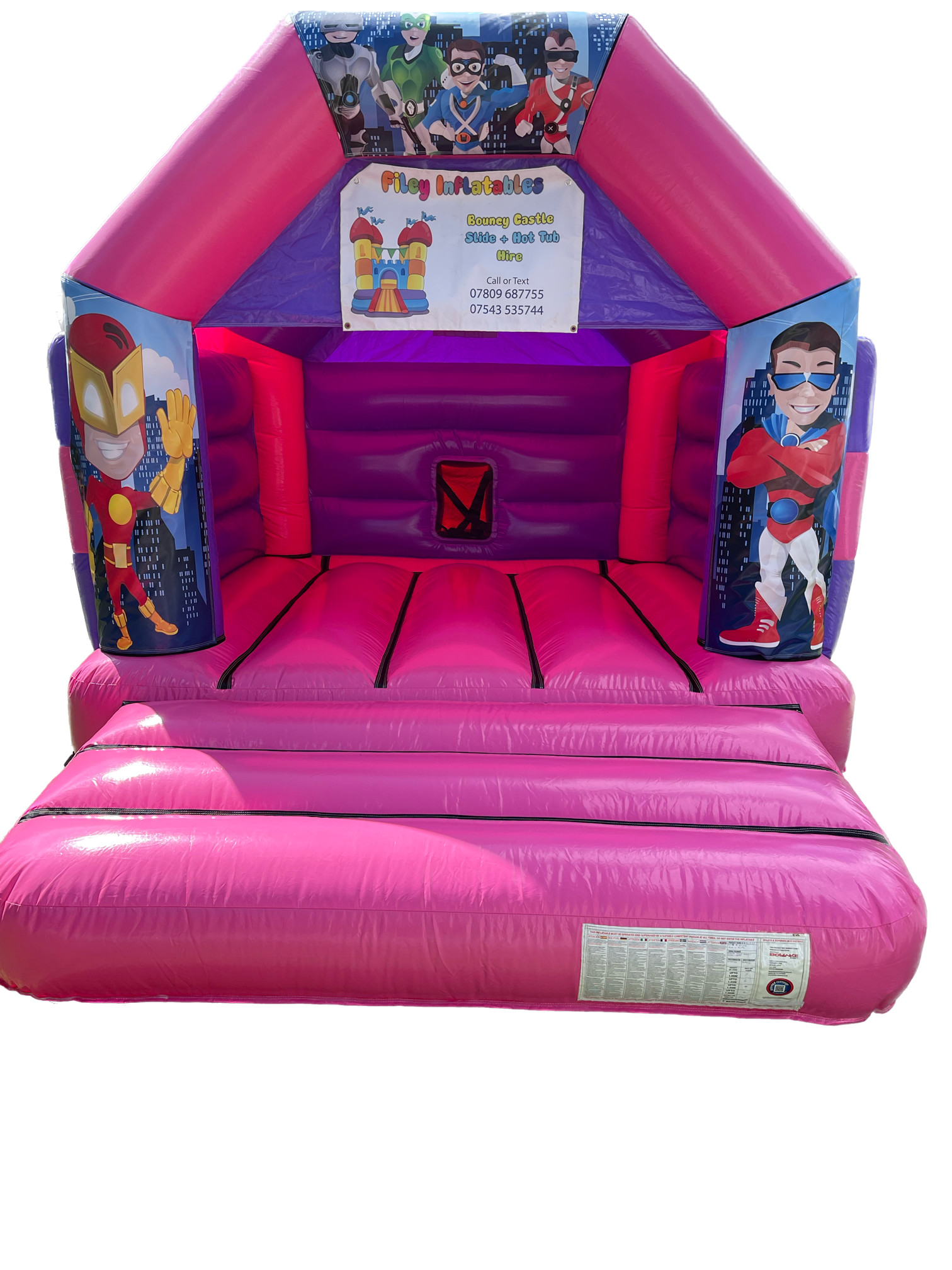 Pink and Purple 12 x 15 Superhero Theme Disco ready Bouncy Castle for ...