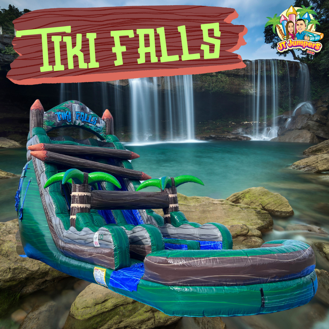 22' Tiki Falls Dual Slide (WET) - Bounce House Hire in FL | JT Jumpers, LLC
