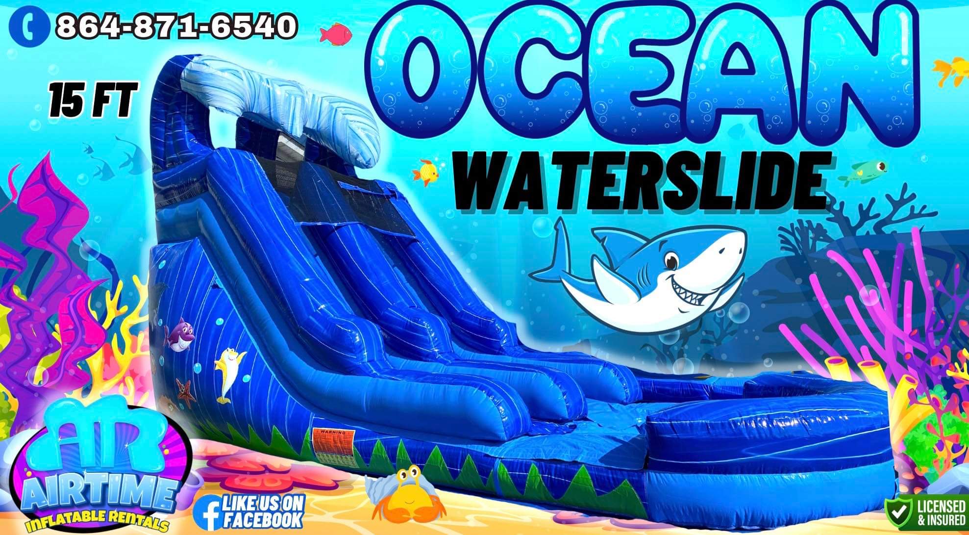 15 FT Ocean Wave Waterslide - Bounce House and Waterslide Rentals in Gray Court, Fountain Inn ...