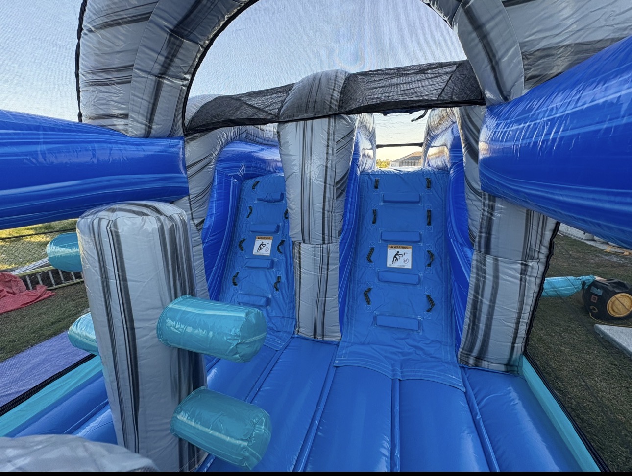 46ft Long Teal Blue Dual Lane Obstacle Course Water Slide W/ XXL Splash ...