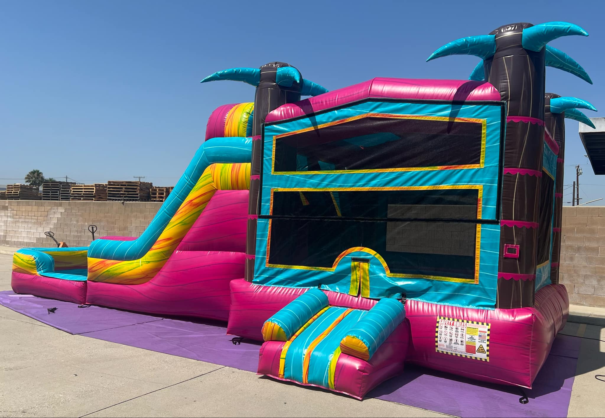 Pink Tropical Combo Wet/Dry - Bounce House Rental in Ca | Ty's Bounce Barn