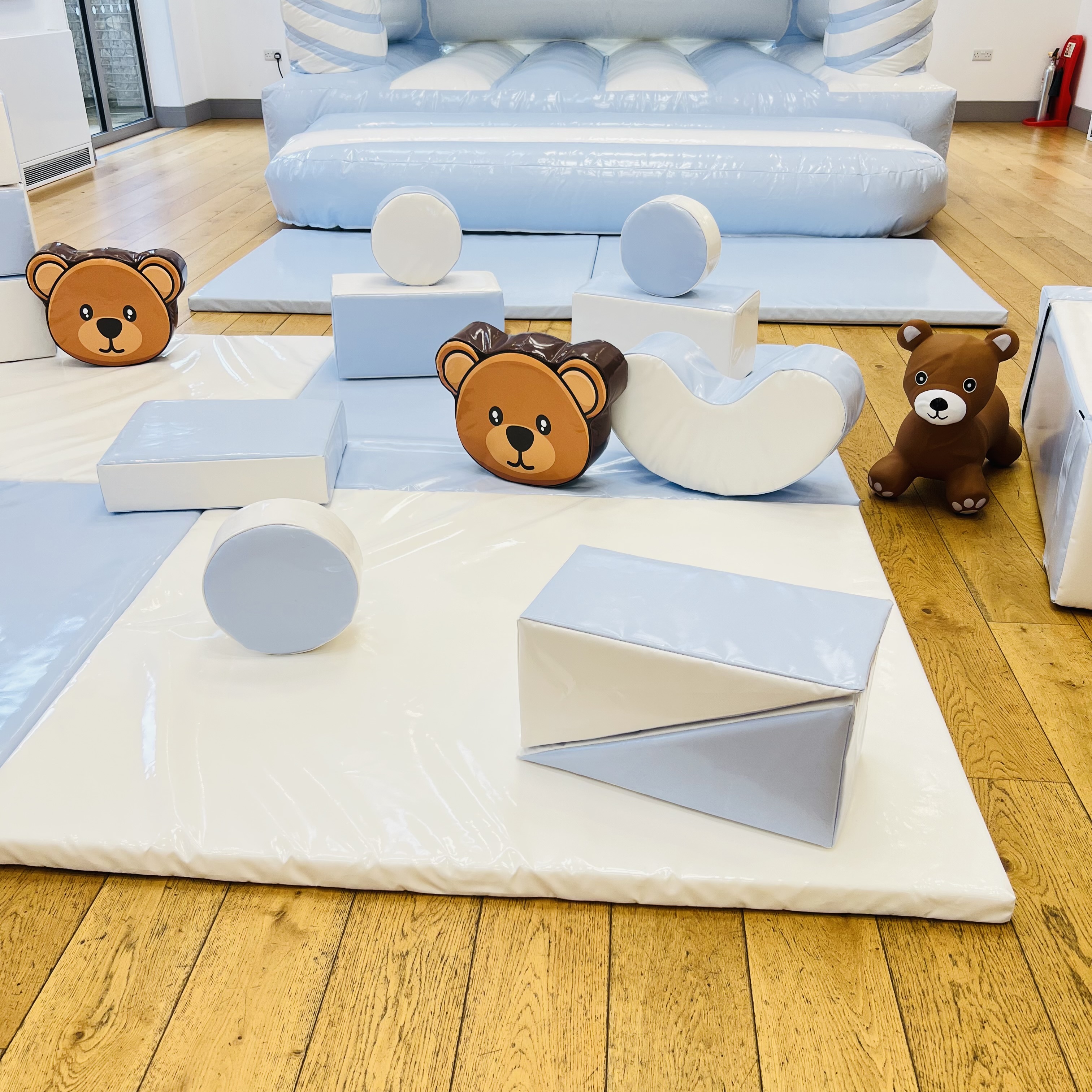 Blue and White Bouncy Castle and Teddy Bear Soft Play Package - Bouncy ...