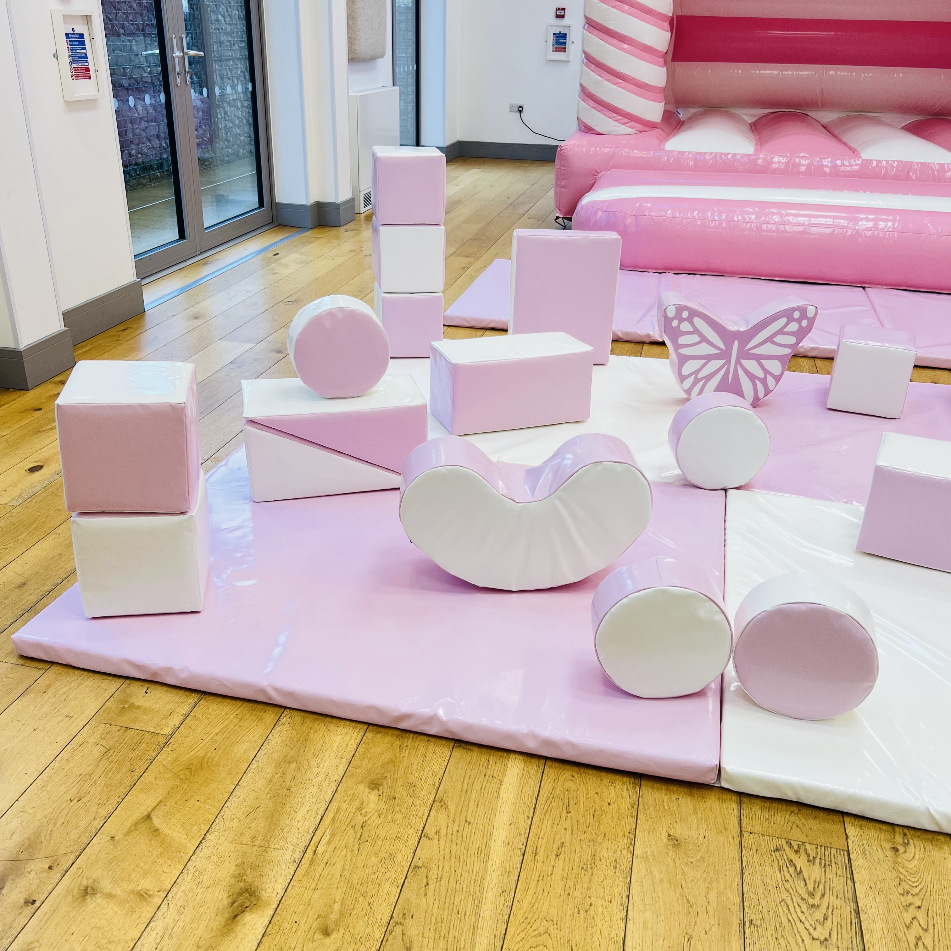 Pink and White Bouncy Castle and Butterflies Soft Play Package - Bouncy ...