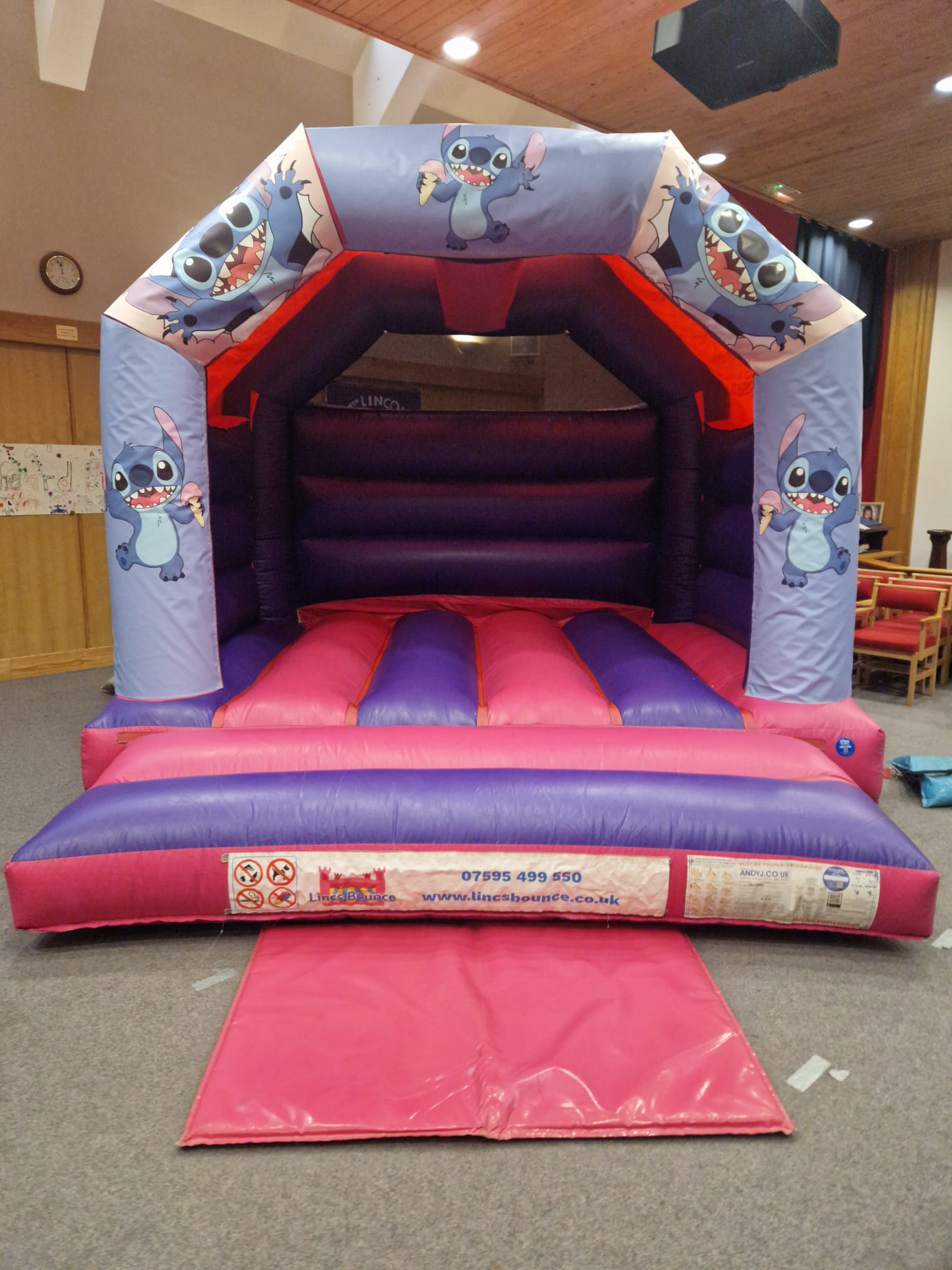 Pink A Frame with Stitch Artwork - Hire in Lincoln | Lincs bounce