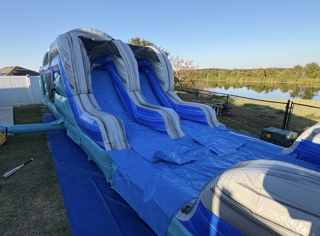 46ft Long Teal Blue Dual Lane Obstacle Course Water Slide W/ XXL Splash ...