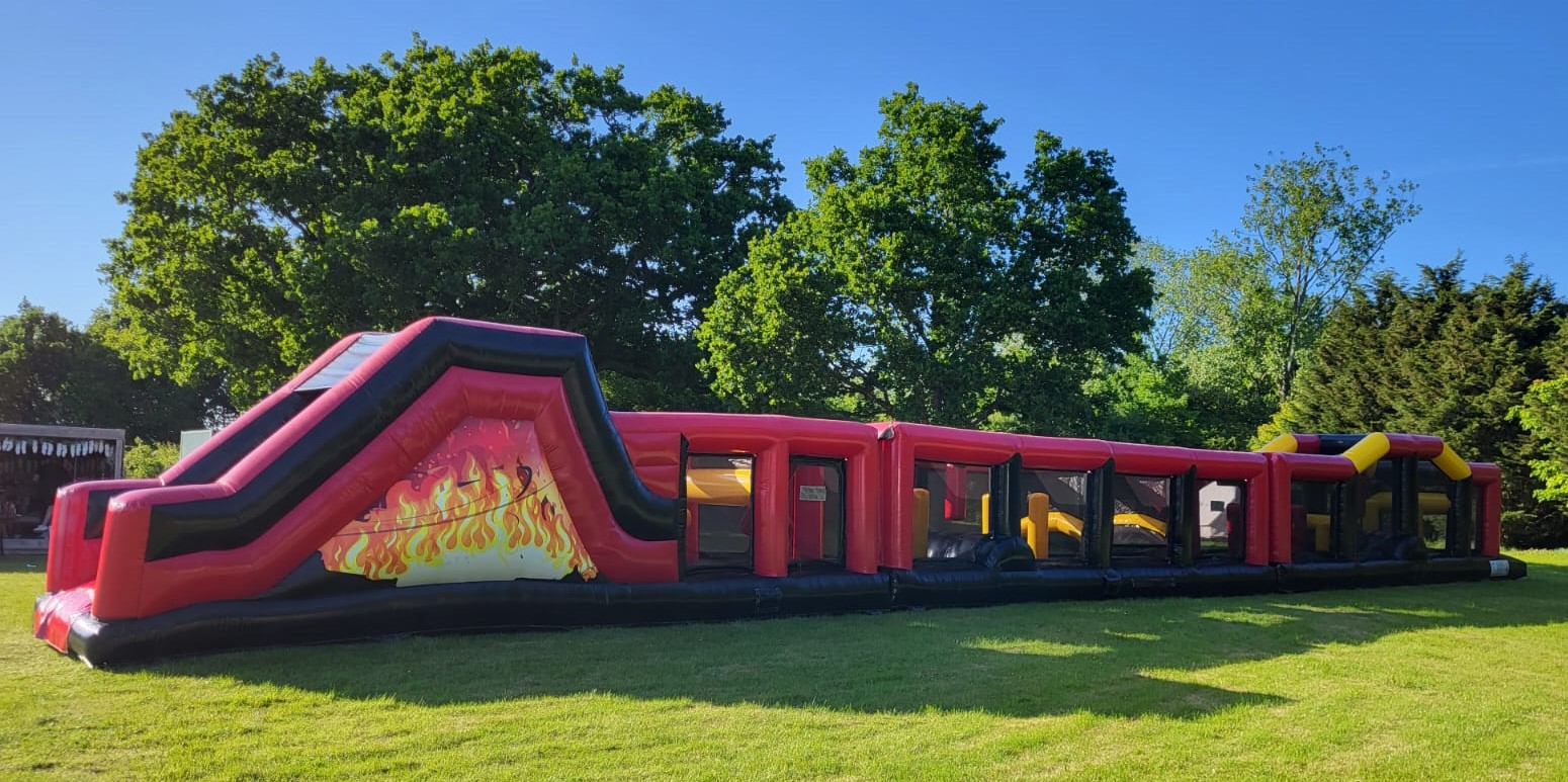 Assault Course Inflatable Burning Flames theme 90ft x 10ft - Bouncy ...