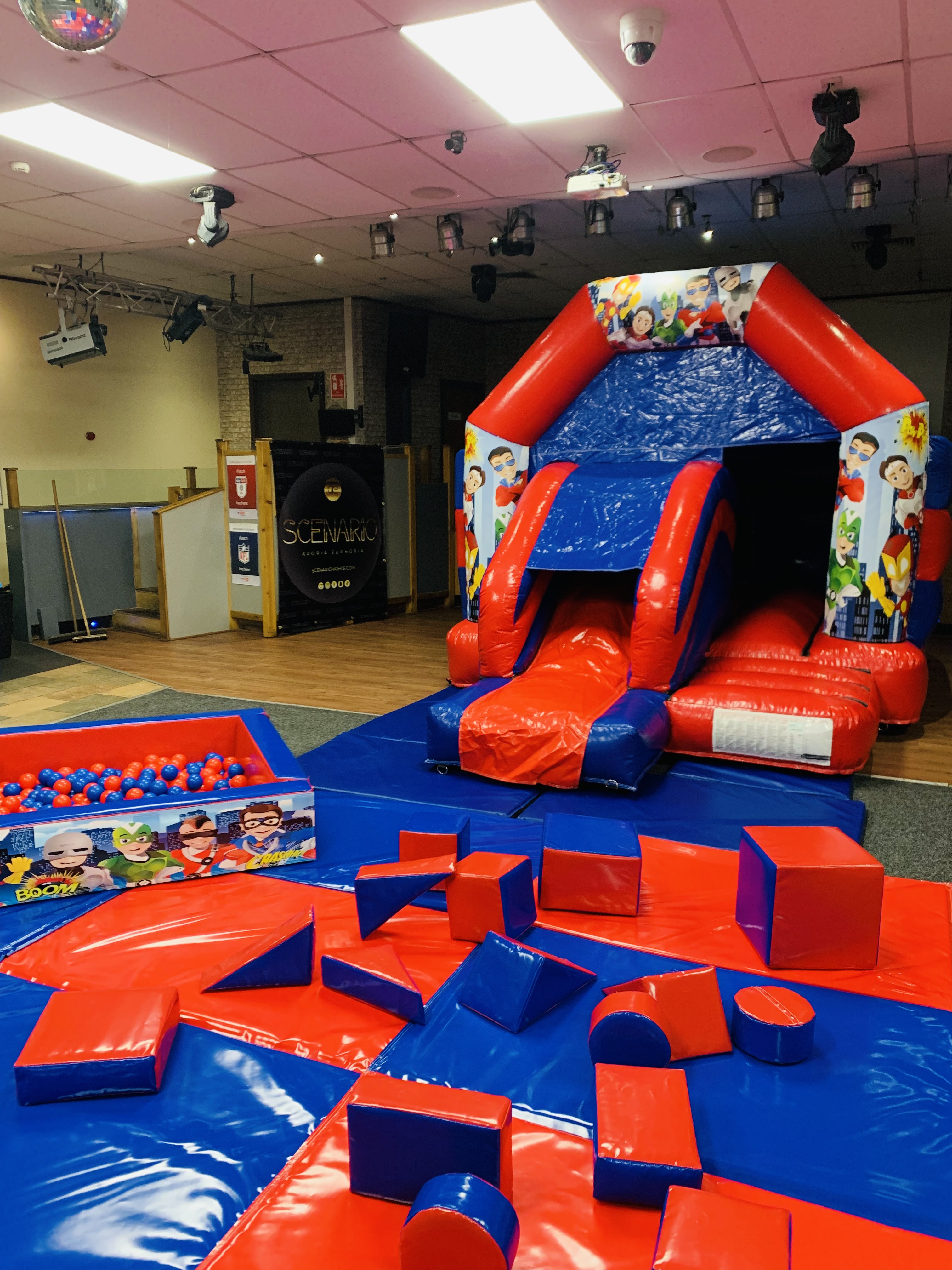 Superheroes Bounce N' Slide Soft Play Package - Red / Blue - Bouncy ...