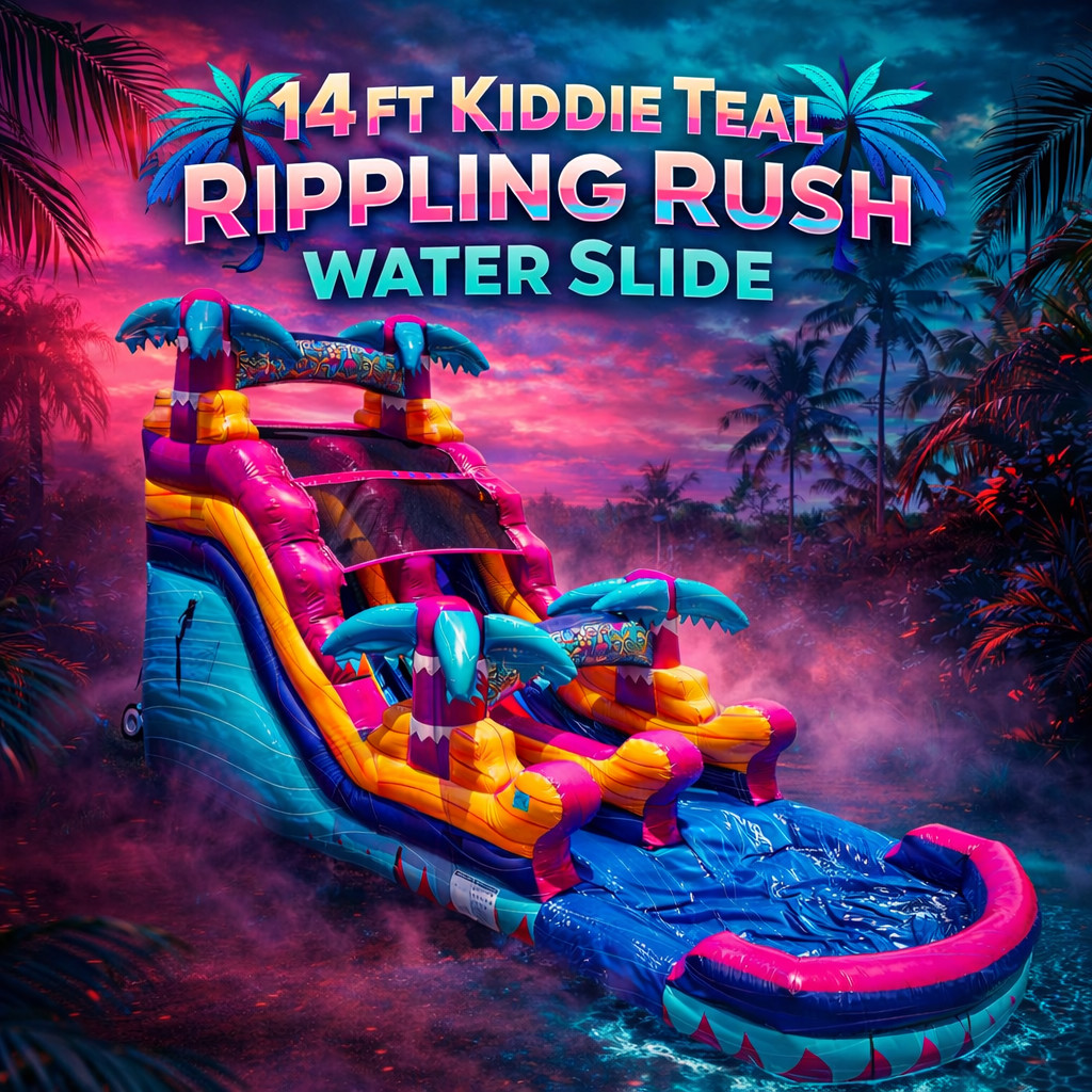 14 Ft Kiddie Teal Rippling Rush Water Slide - Best in Broward