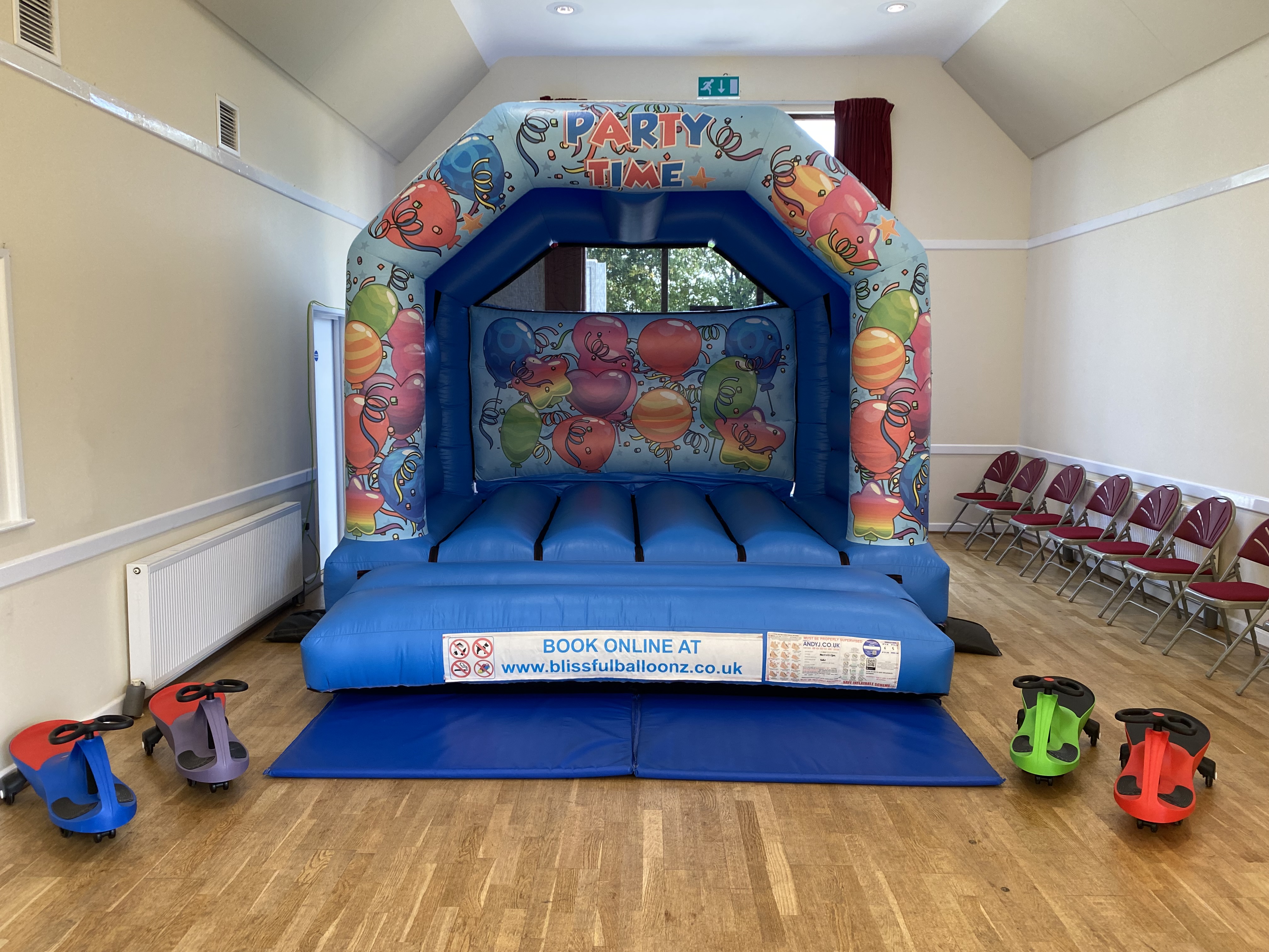 Blue Party Time Bouncy Castle - Hire, Balloon Displays, Bouncy Castle ...