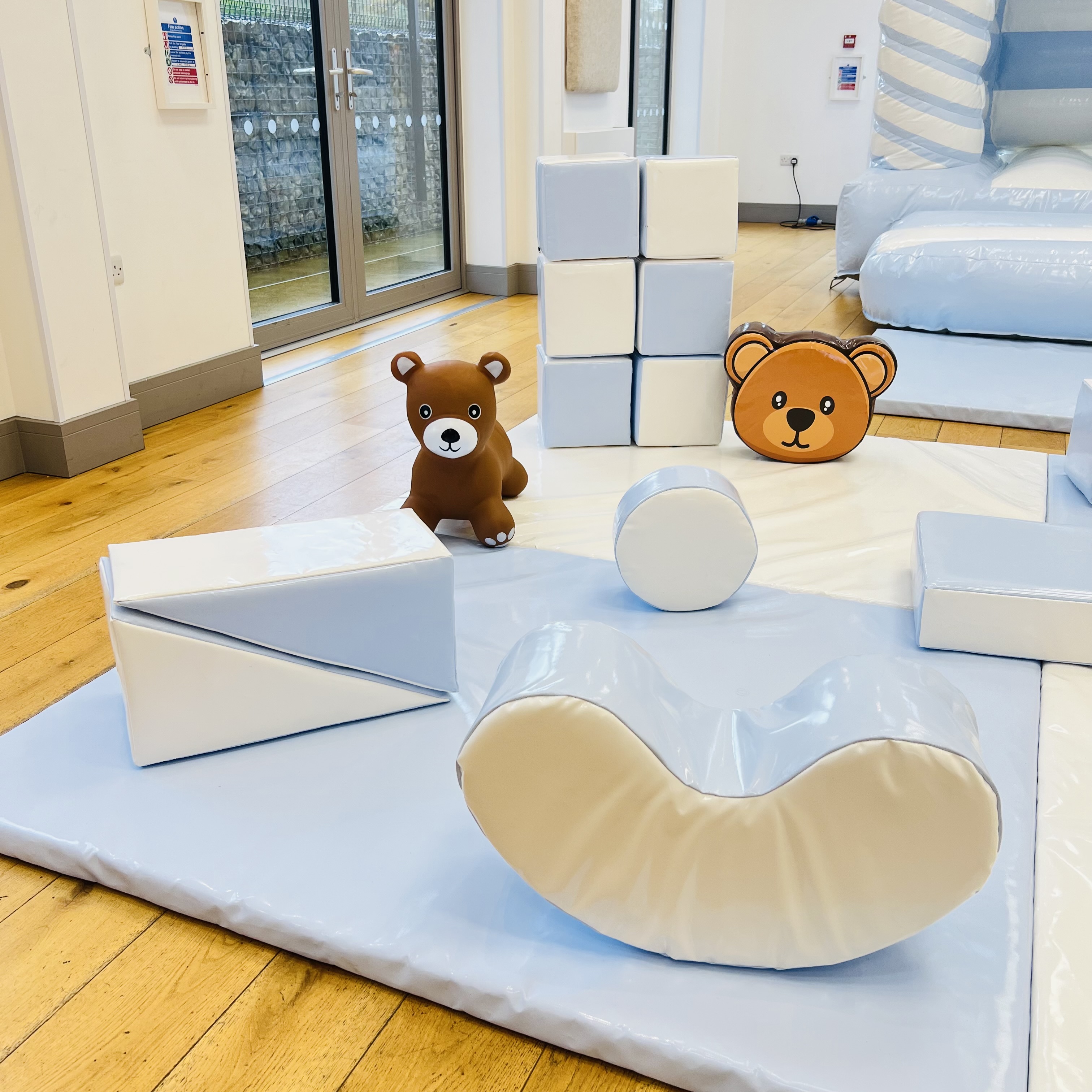 Blue and White Bouncy Castle and Teddy Bear Soft Play Package - Bouncy ...