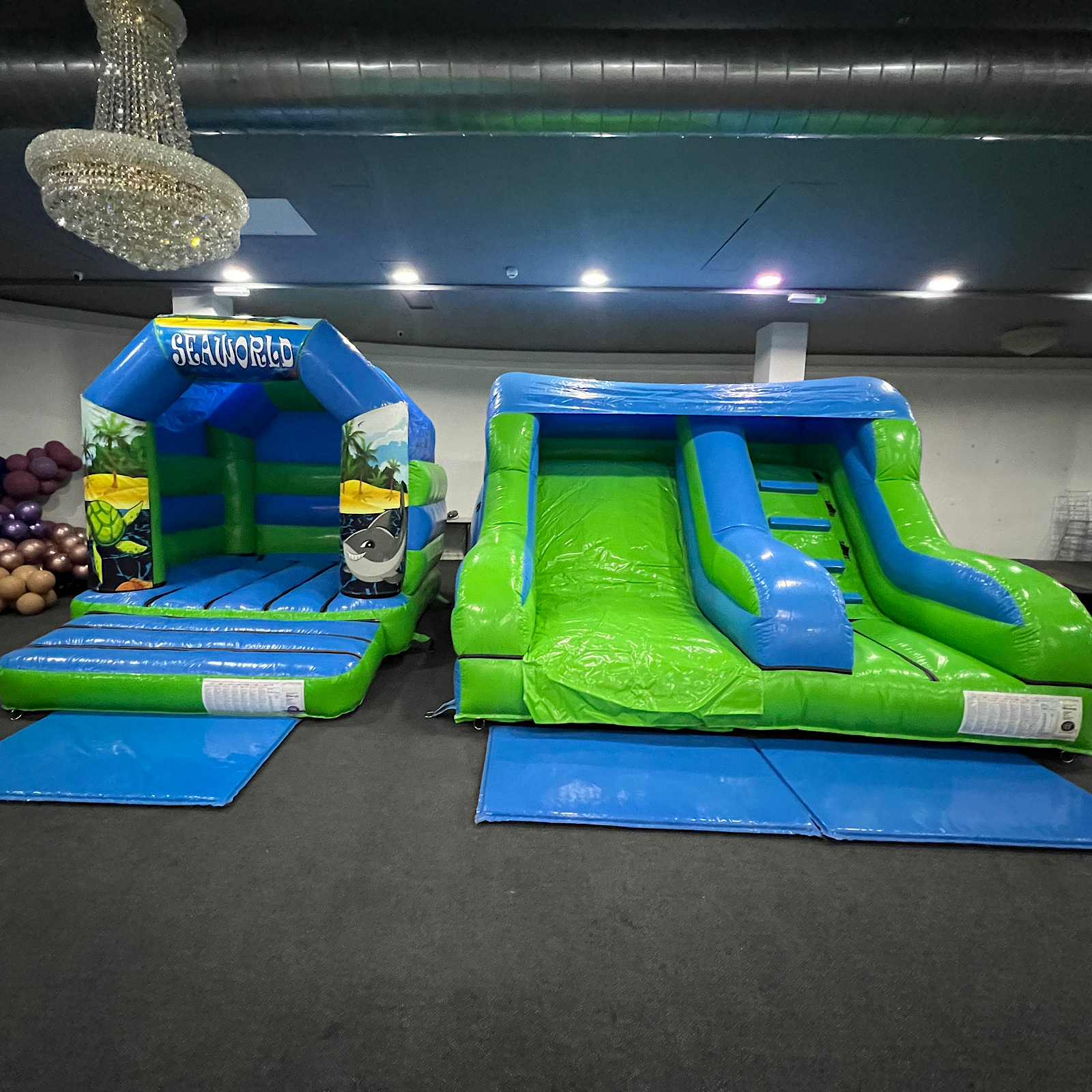 Sea World Juniors Slide + Bouncy Castle - Green / Light Blue - Bouncy ...