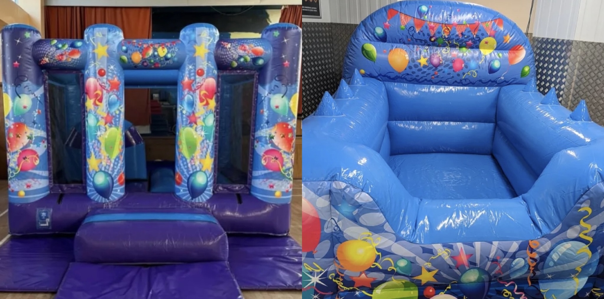 Blue & Purple Party Midi Castle & Party Inflatable Ball Pit (Indoor ...