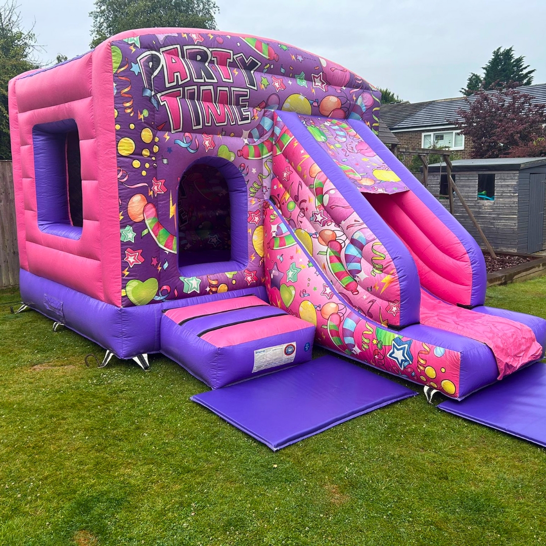 Inflatable Party Time Slide Combo pink/purple - Inflatable, Bouncy ...