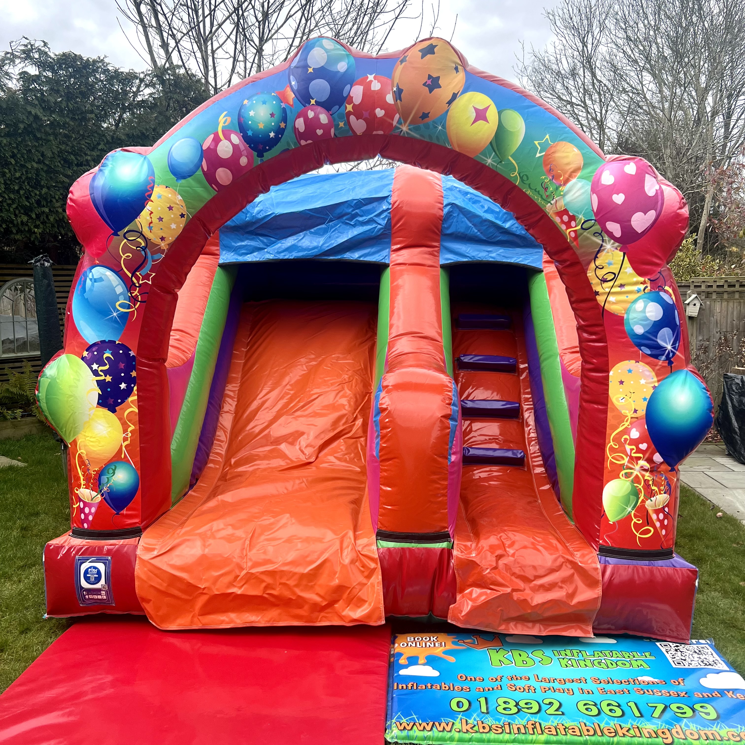 Multi Coloured Party Bouncy Castle + 5ft Platform Slide Package ...