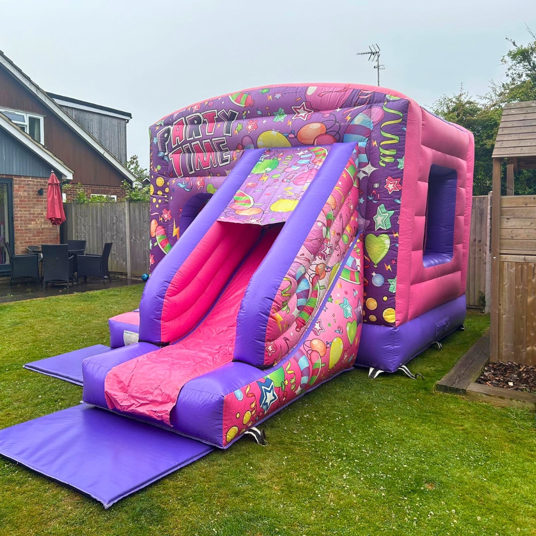 Inflatable Party Time Slide Combo pink/purple - Inflatable, Bouncy ...