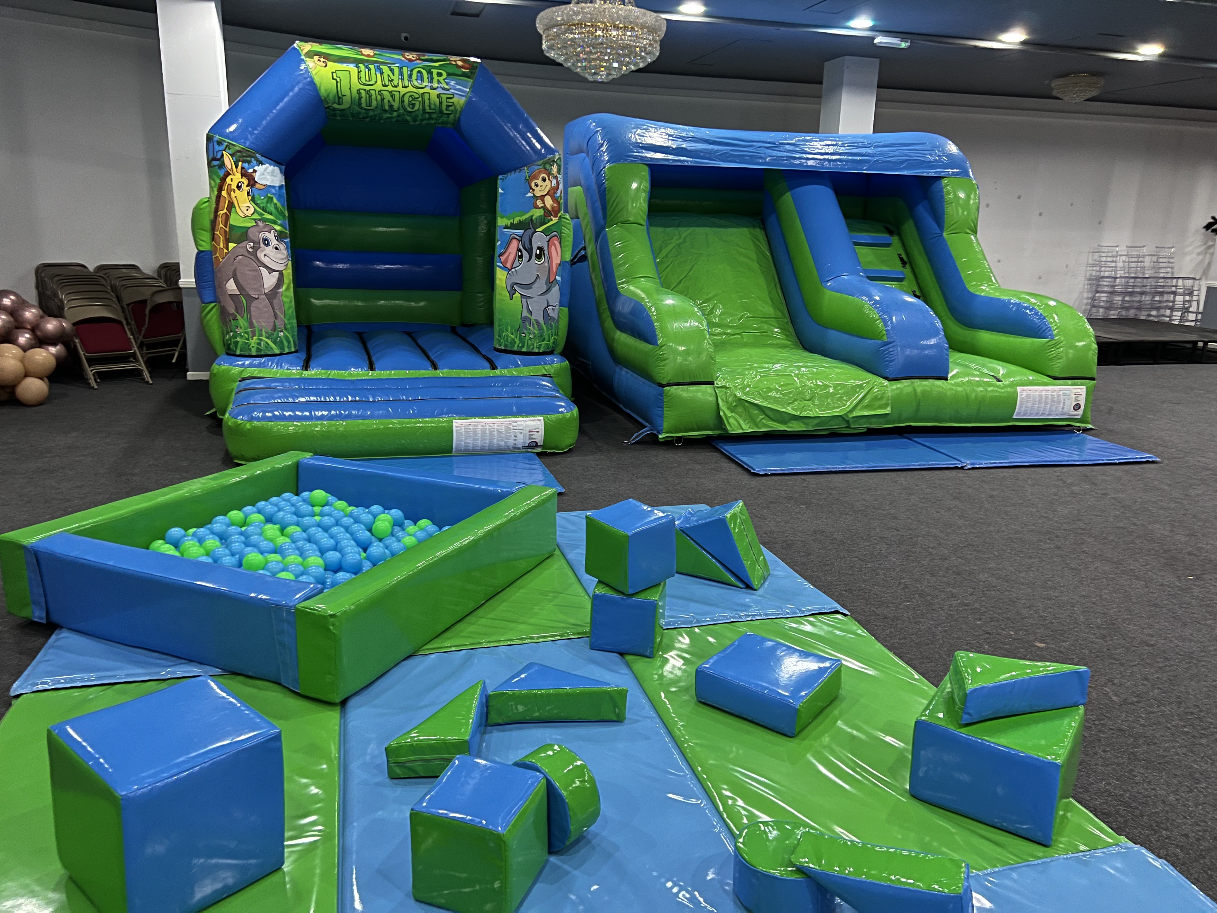 Jungle Soft Play + Slide + Bouncy Castle - Green / Light Blue - Bouncy ...