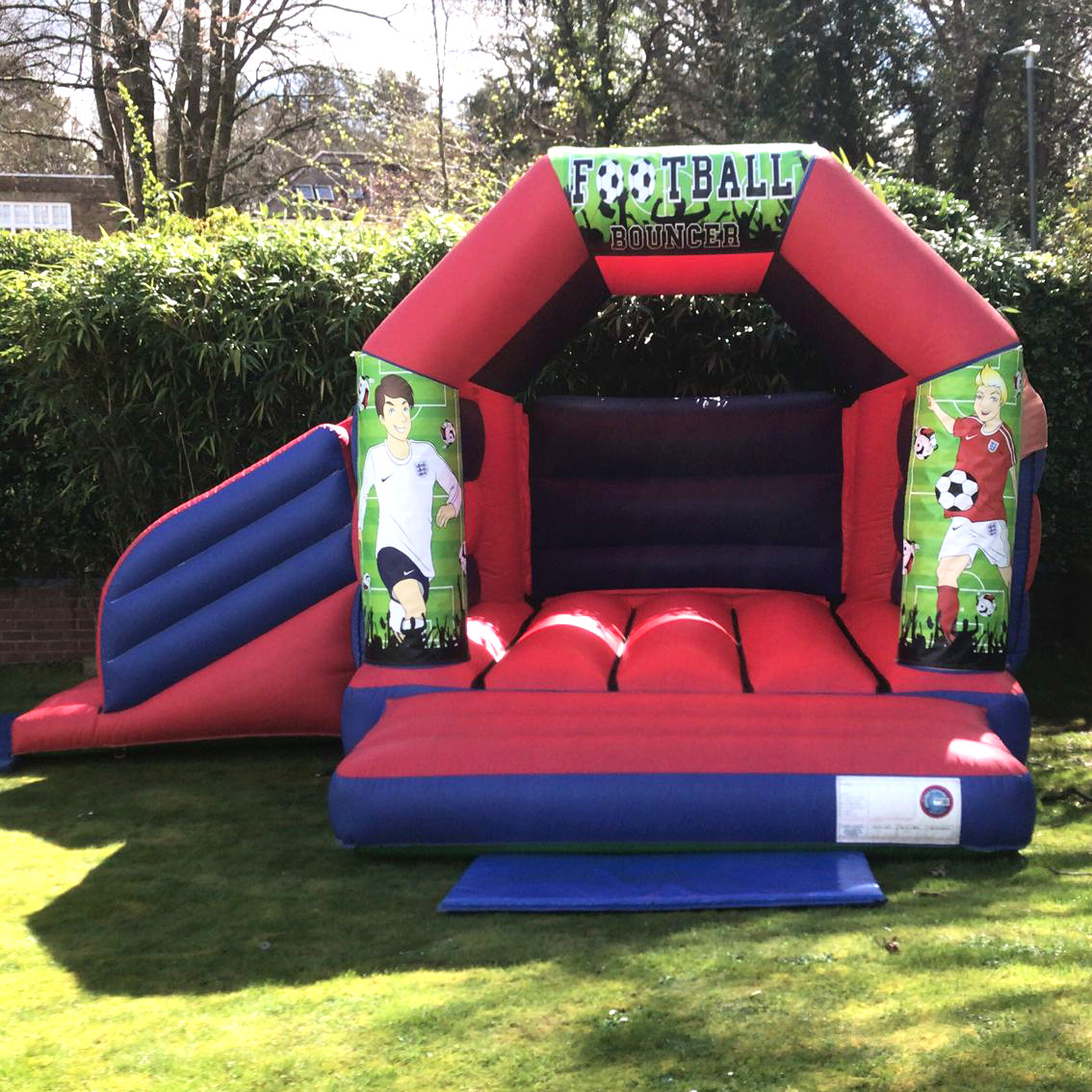 Football Blue + Red Castle / Slide Combo - Inflatable, Bouncy Castle ...