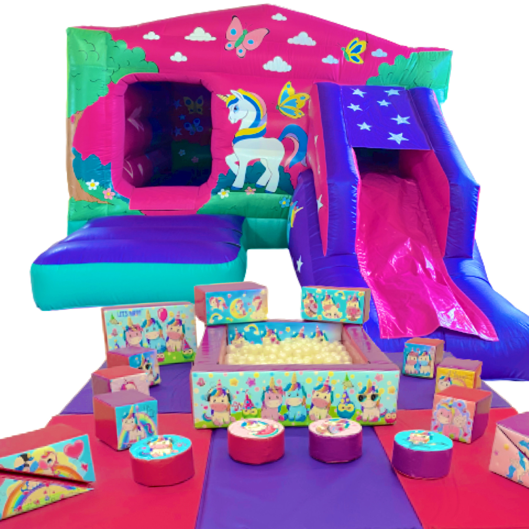 Unicorn Combi Castle & Soft Play Party Package - Bouncy Castle Hire in ...