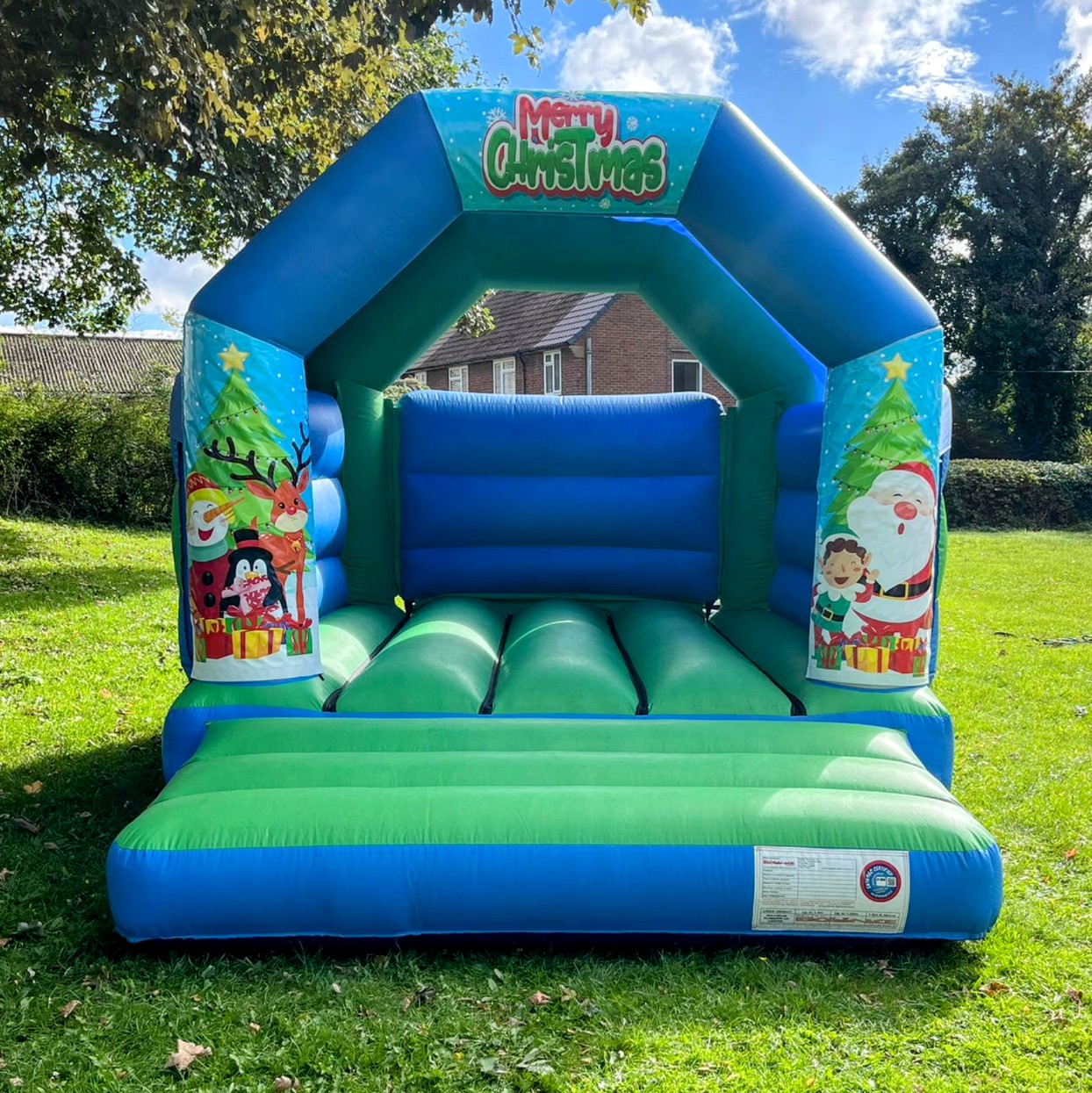 Christmas Cheer Blue + Green Bouncy Castle - Inflatable, Bouncy Castle ...