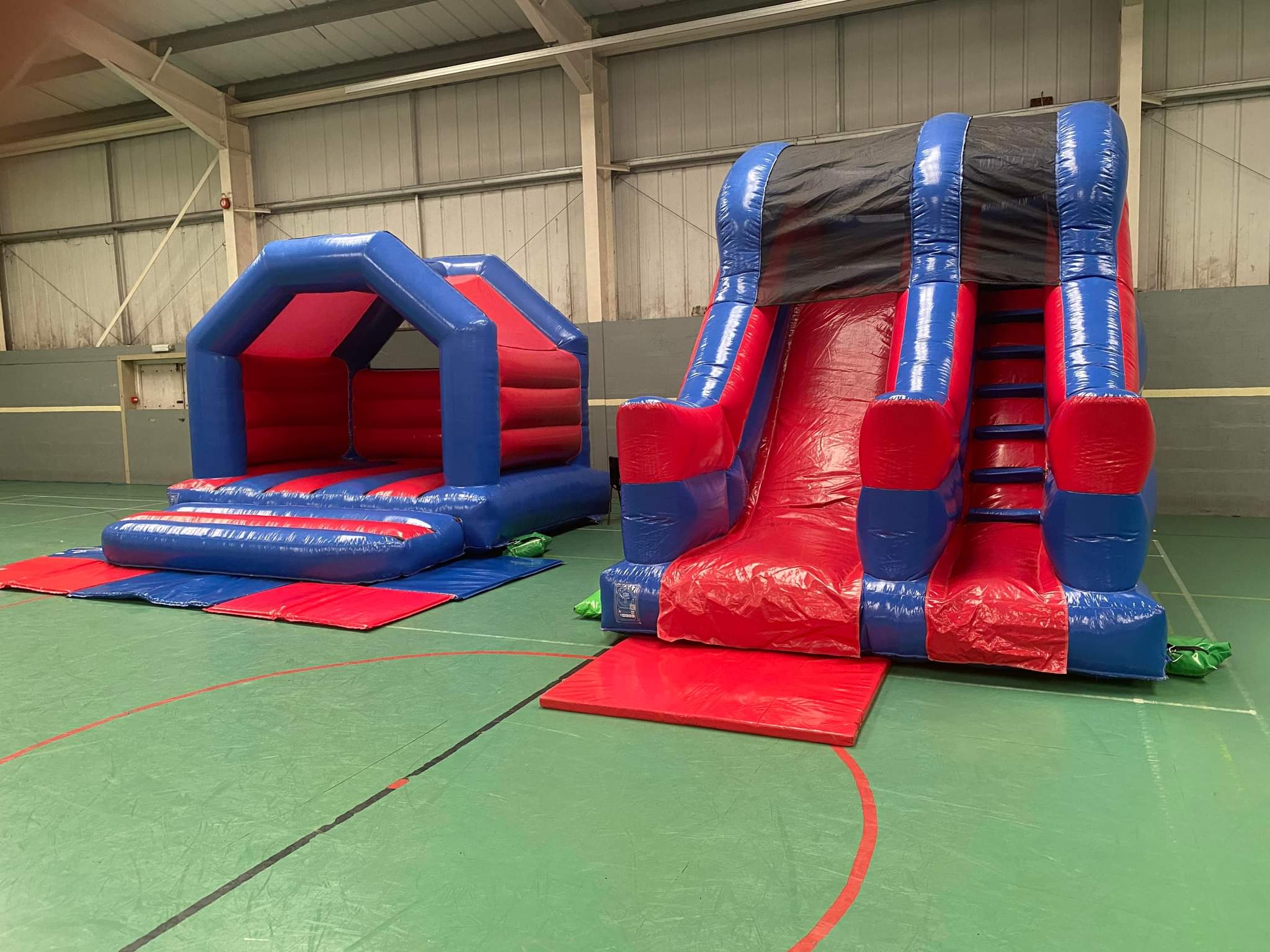 Red and blue 8ft slide + Red and blue castle - Bouncy Castle Hire ...
