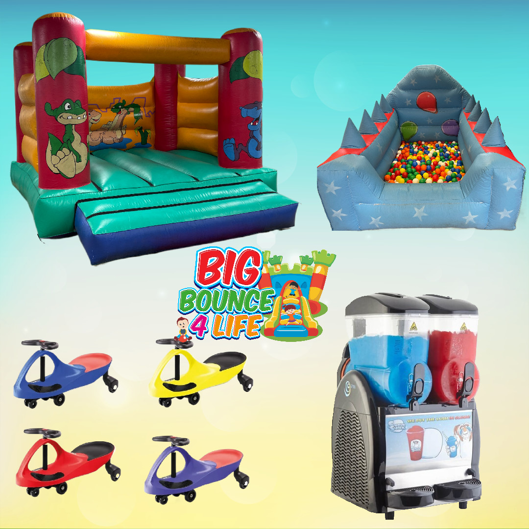bouncy castle hire Birmingham, dinosaur bouncy castle, slush machine