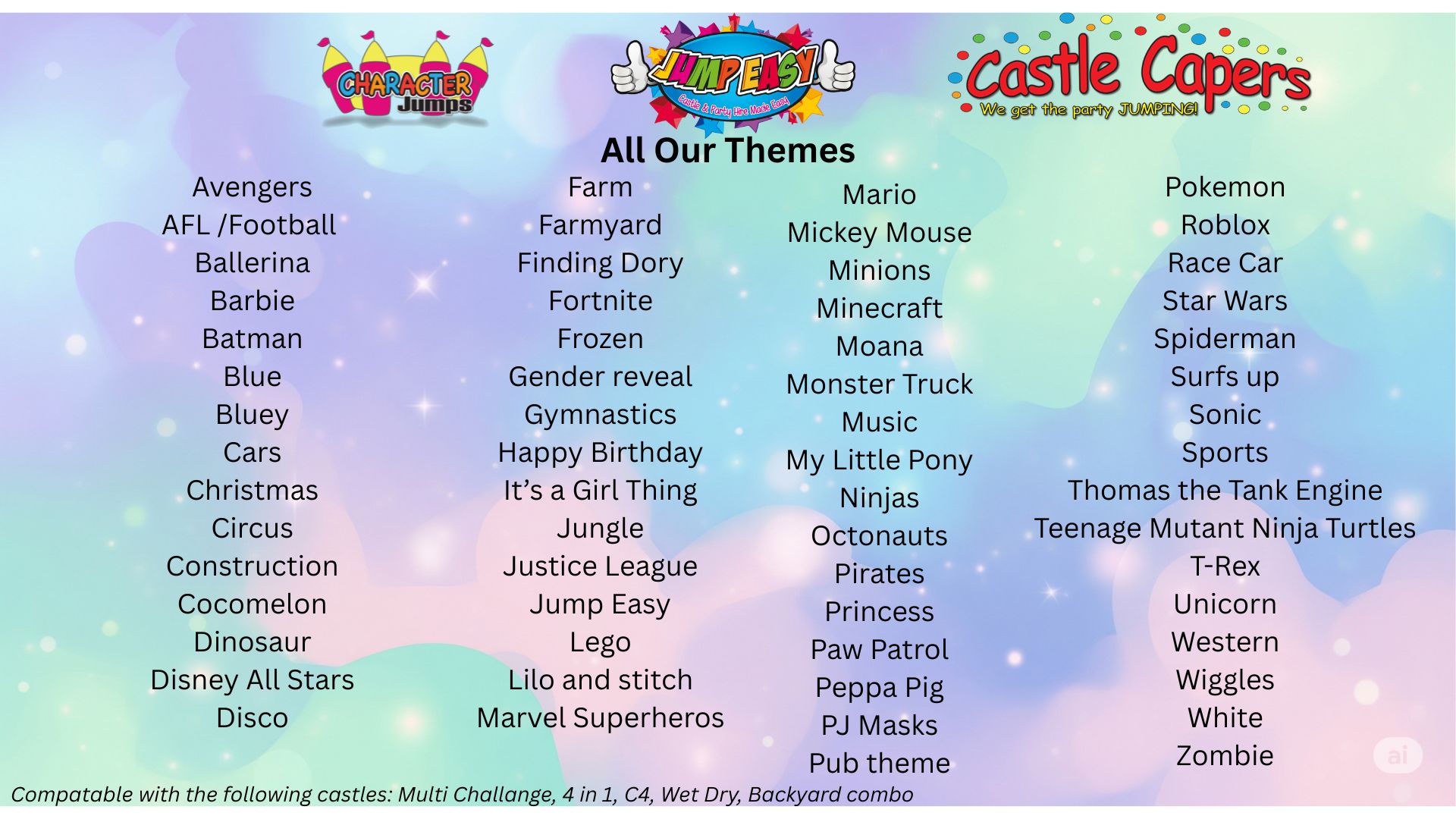 Meta Title Disney All-Stars Wet/Dry Jumping Castle Hire – Castle Caper