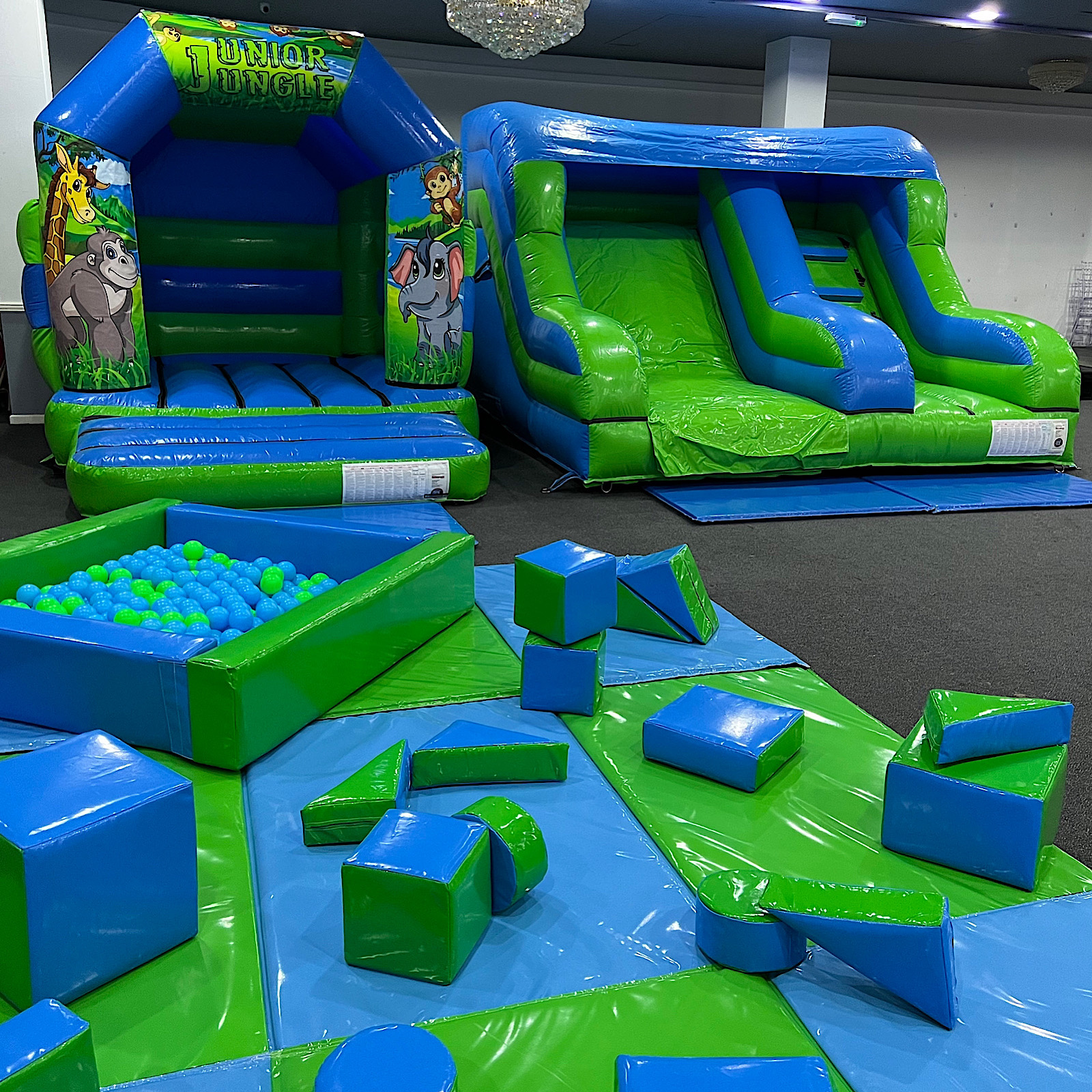 Jungle Soft Play + Slide + Bouncy Castle - Green / Light Blue - Bouncy ...