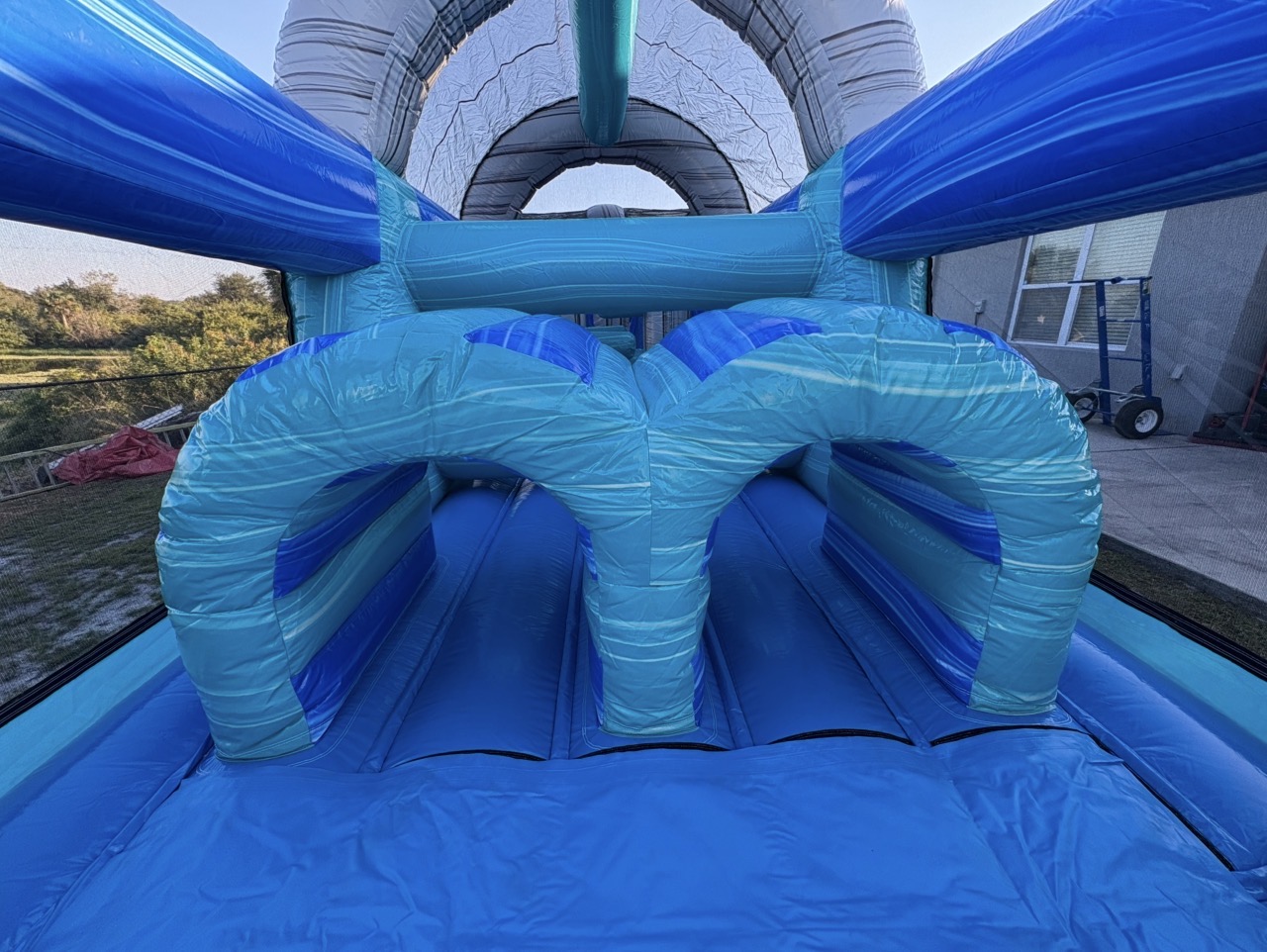 46ft Long Teal Blue Dual Lane Obstacle Course Water Slide W/ XXL Splash ...