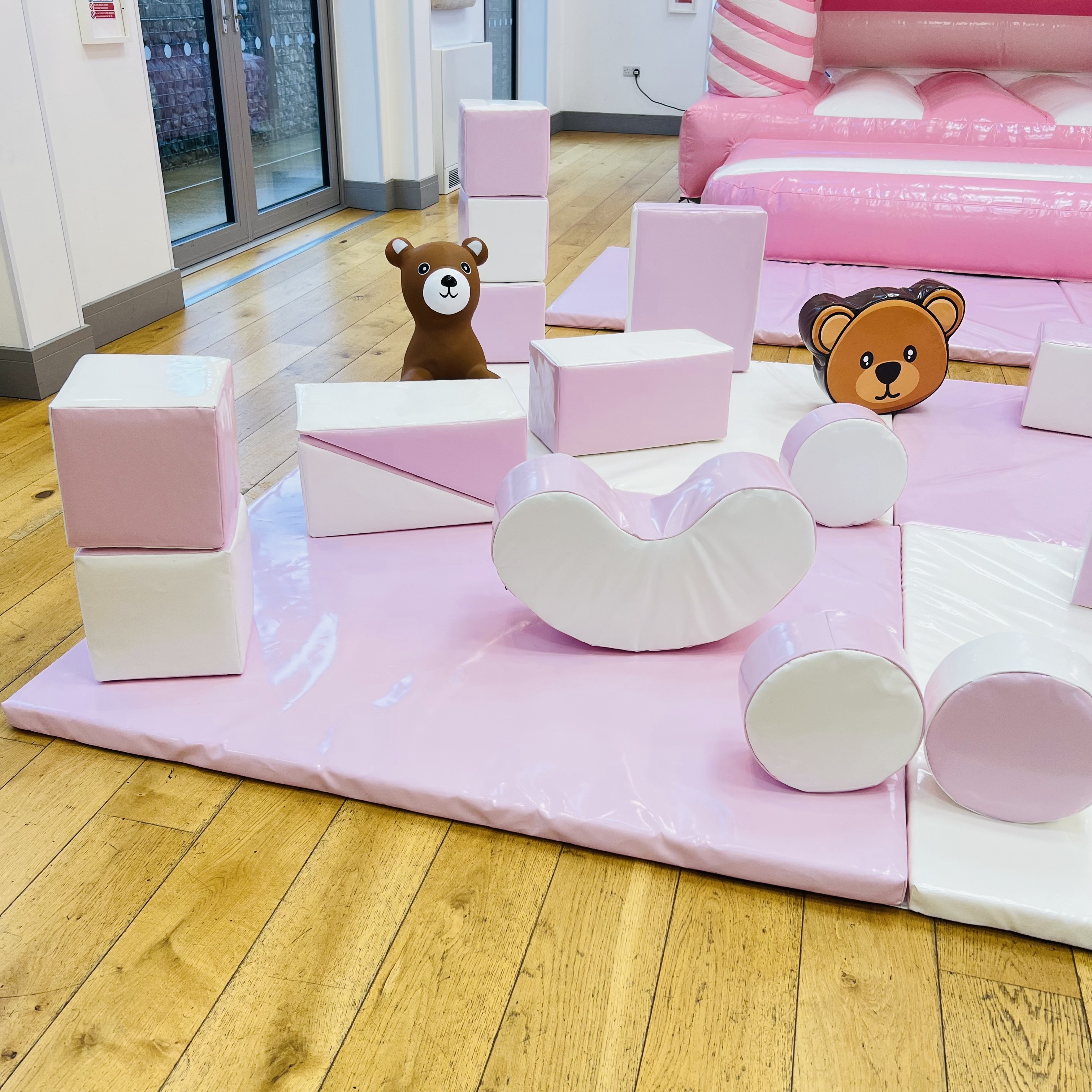 Pink and White Bouncy Castle and Teddy Bear Soft Play Package - Bouncy ...