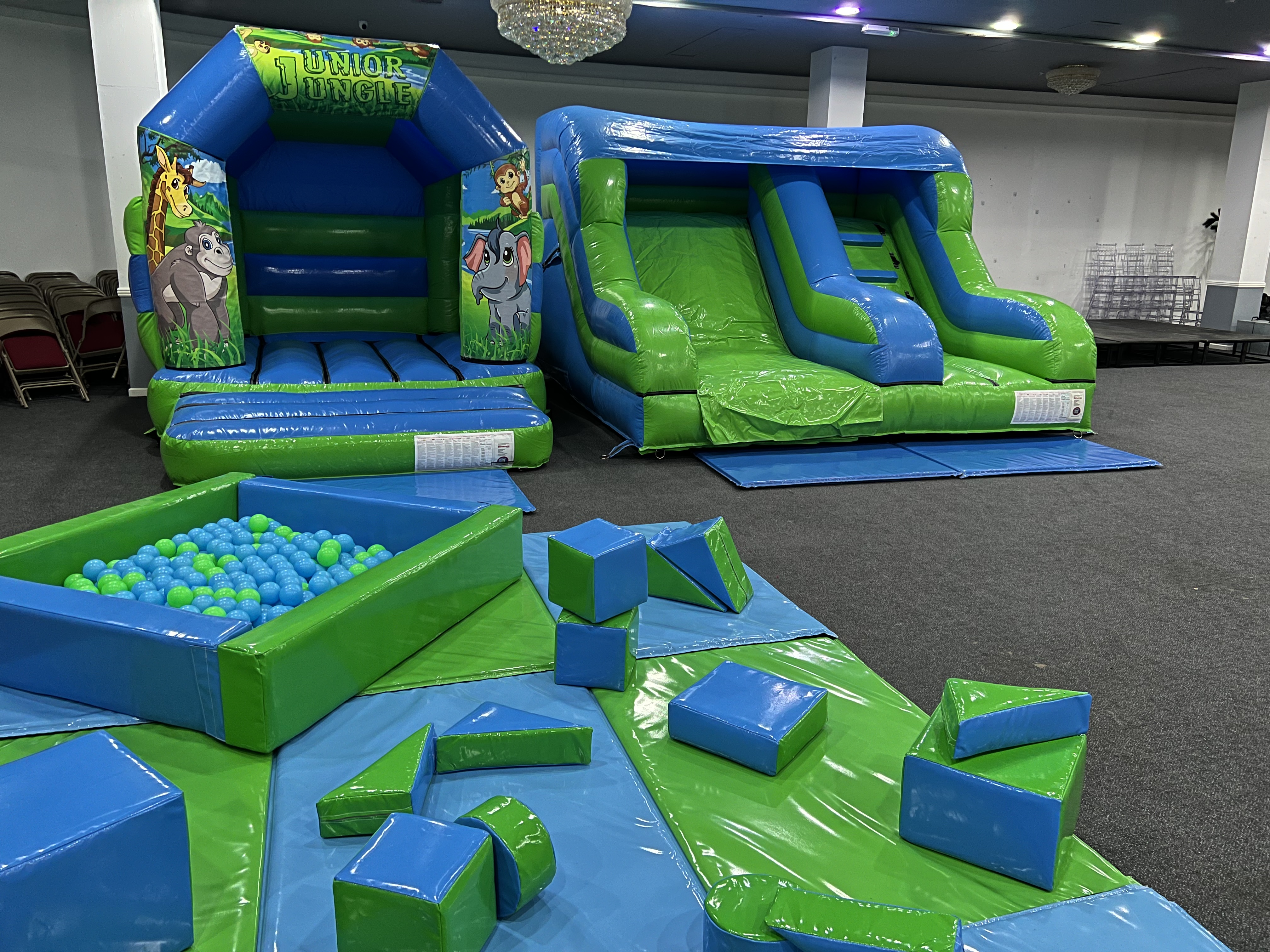 Jungle Soft Play + Slide + Bouncy Castle - Green / Light Blue - Bouncy ...