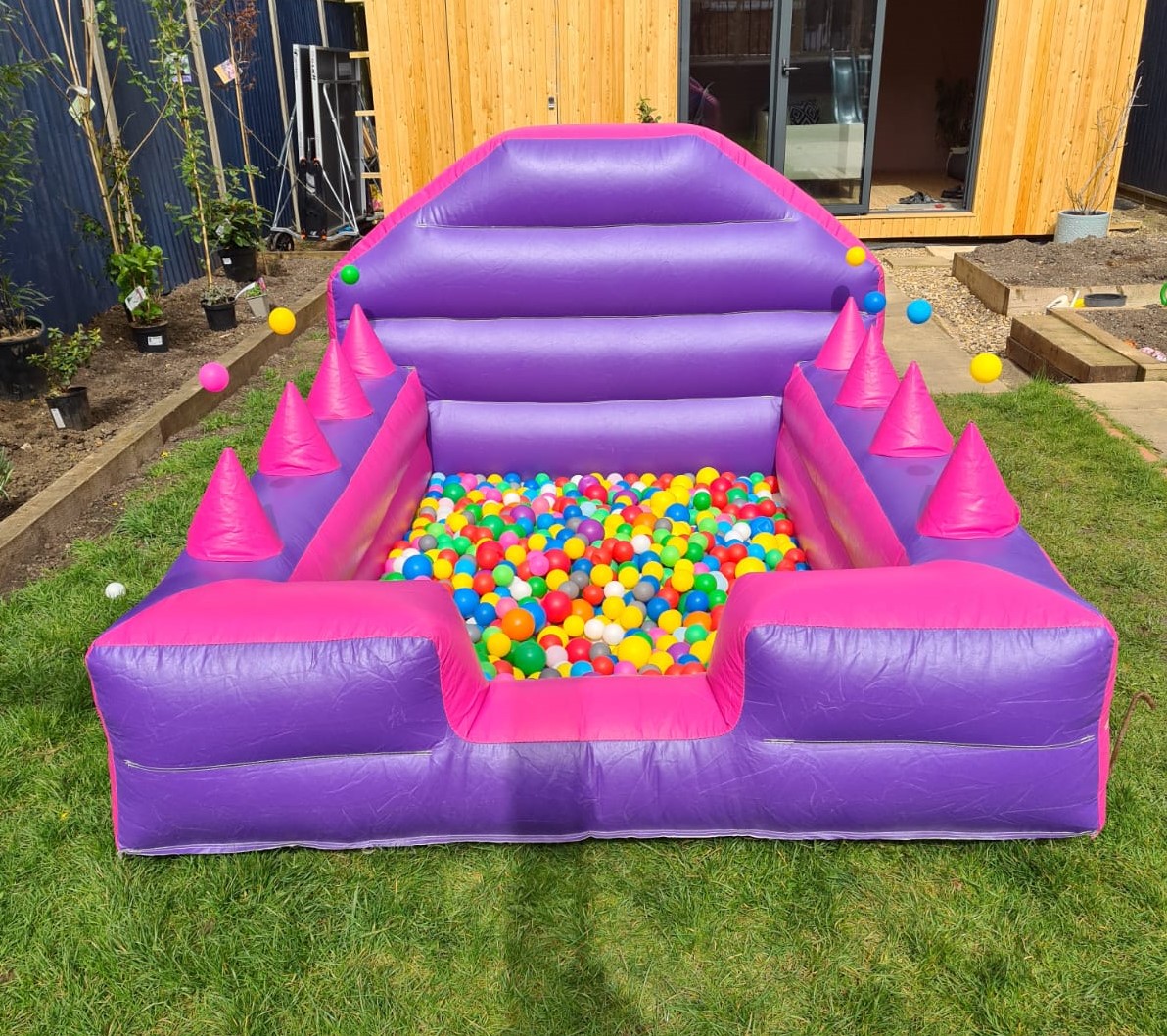 6ft x 8ft Pink Ball Pit With Air Jugglers - Bouncy Castle Hire, soft ...