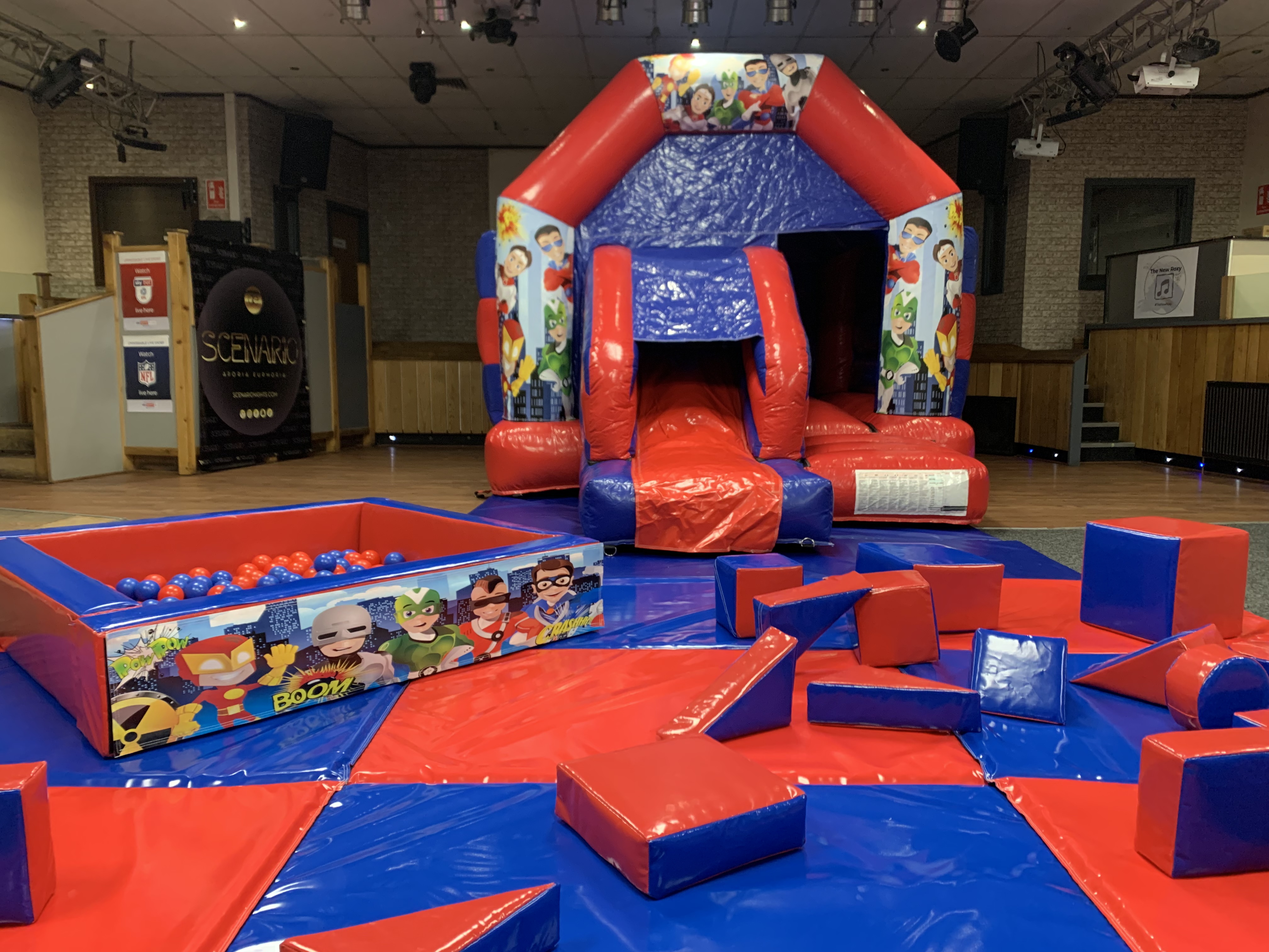 Superheroes Bounce N' Slide Soft Play Package - Red / Blue - Bouncy ...