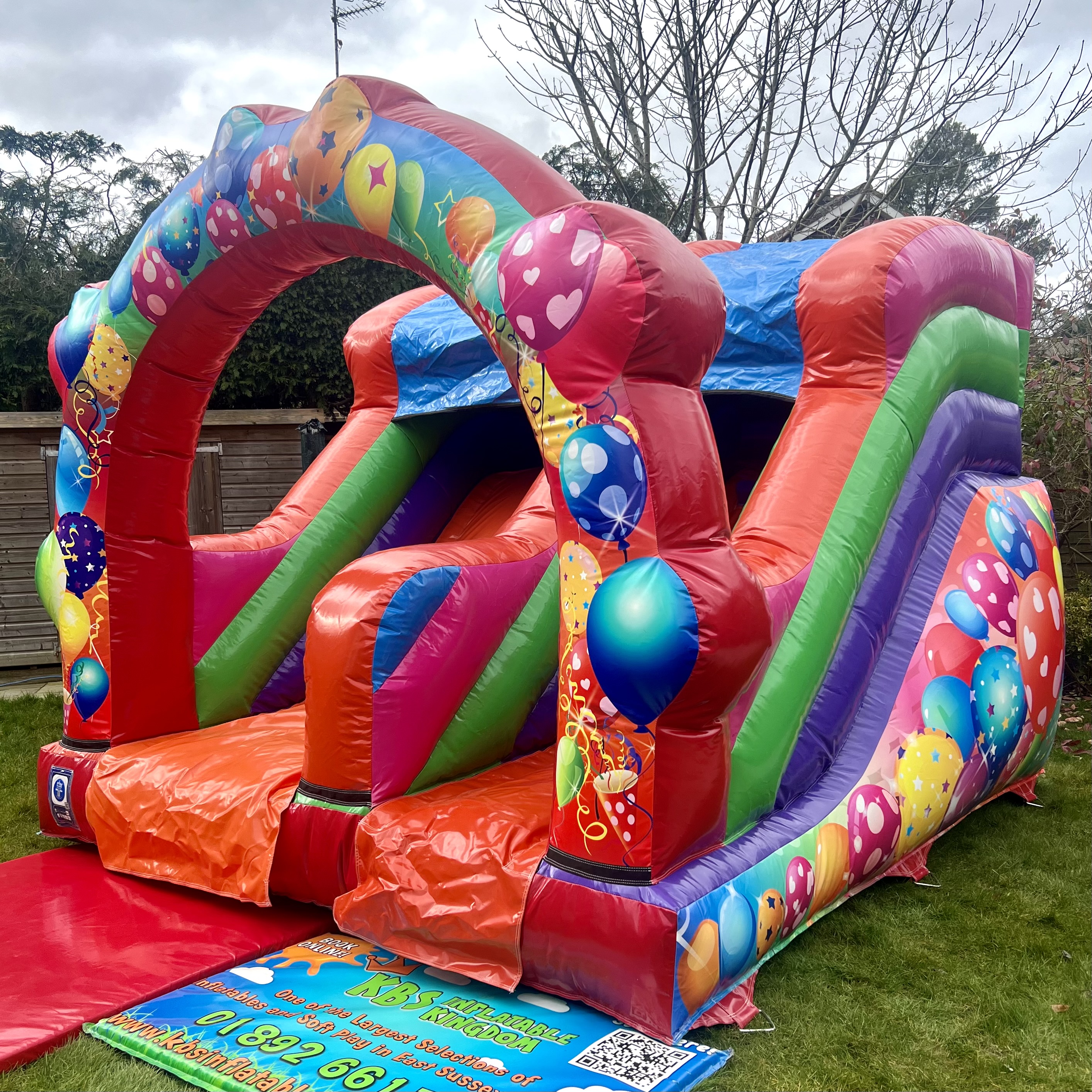 Multi Coloured Party Bouncy Castle + 5ft Platform Slide Package ...