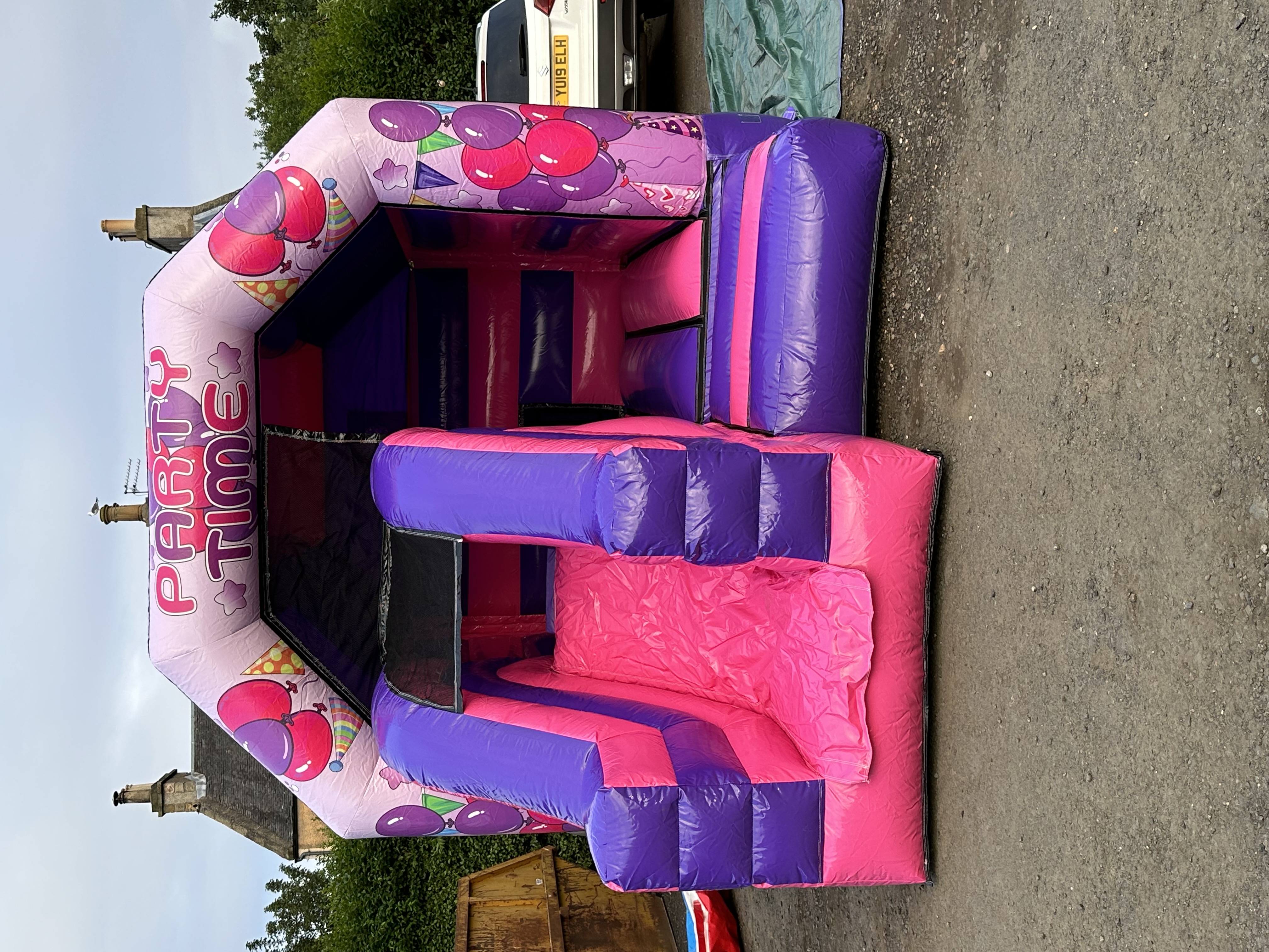 Pink & Purple Party Time Disco Front Combo Bouncy Castle - Bouncy ...