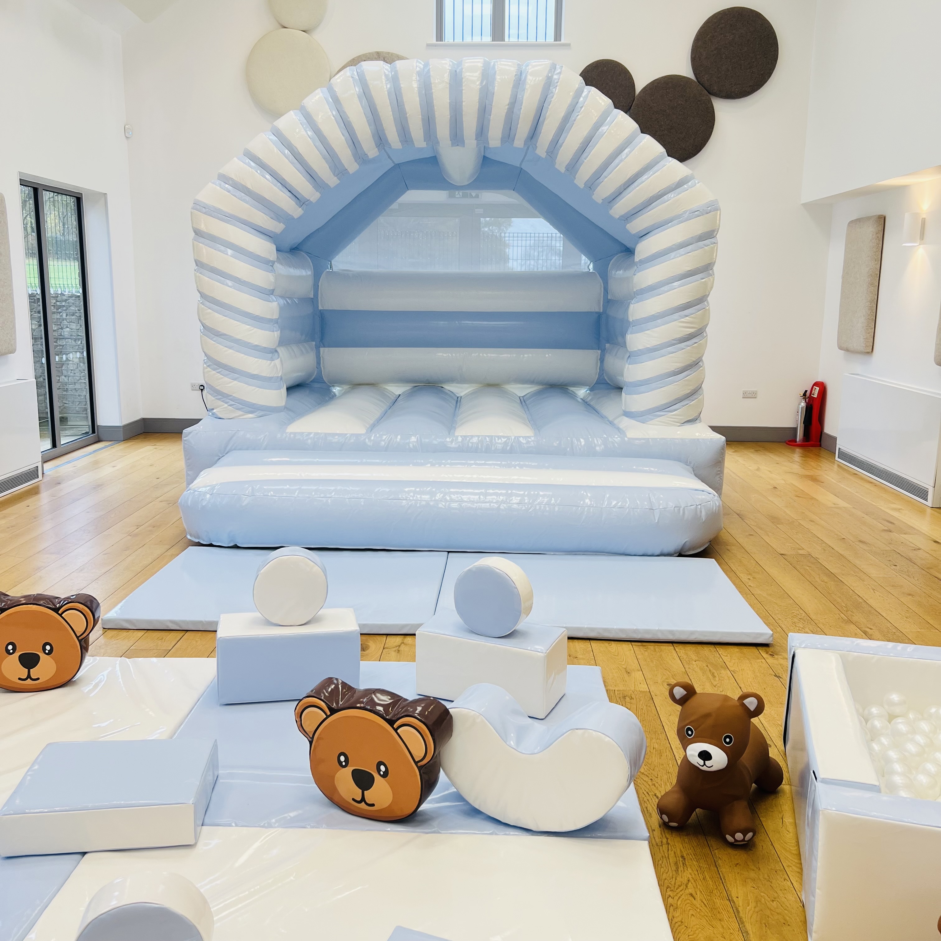 Blue and White Bouncy Castle and Teddy Bear Soft Play Package - Bouncy ...