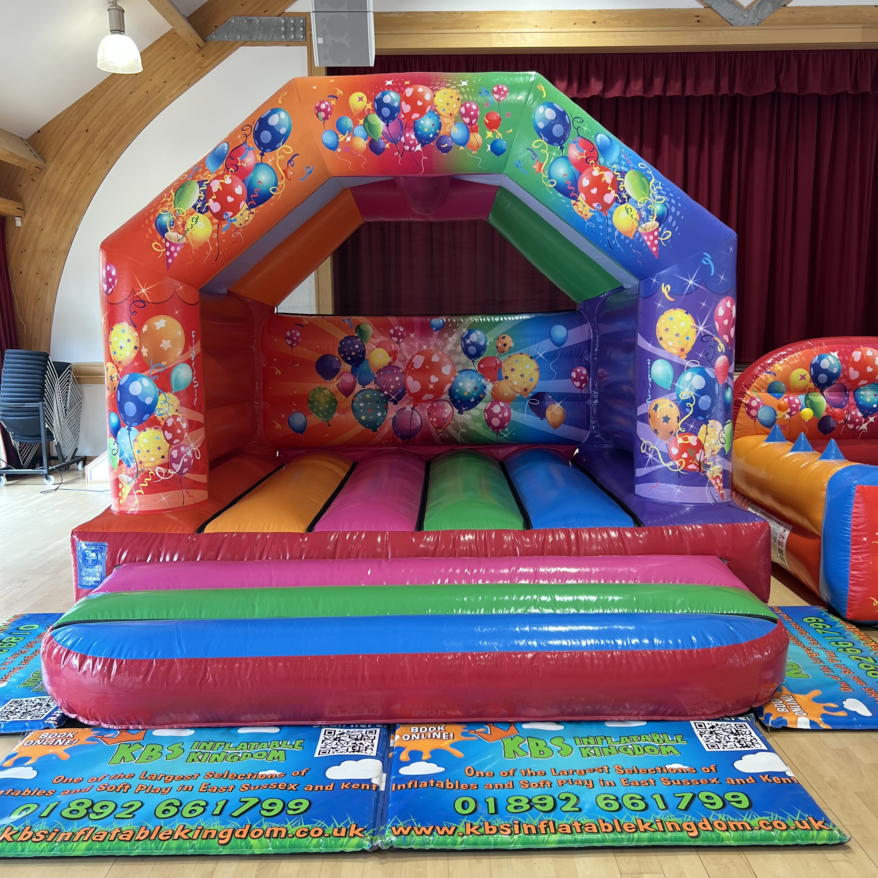 Multi Coloured Party Bouncy Castle + 5ft Platform Slide + Air Juggler ...