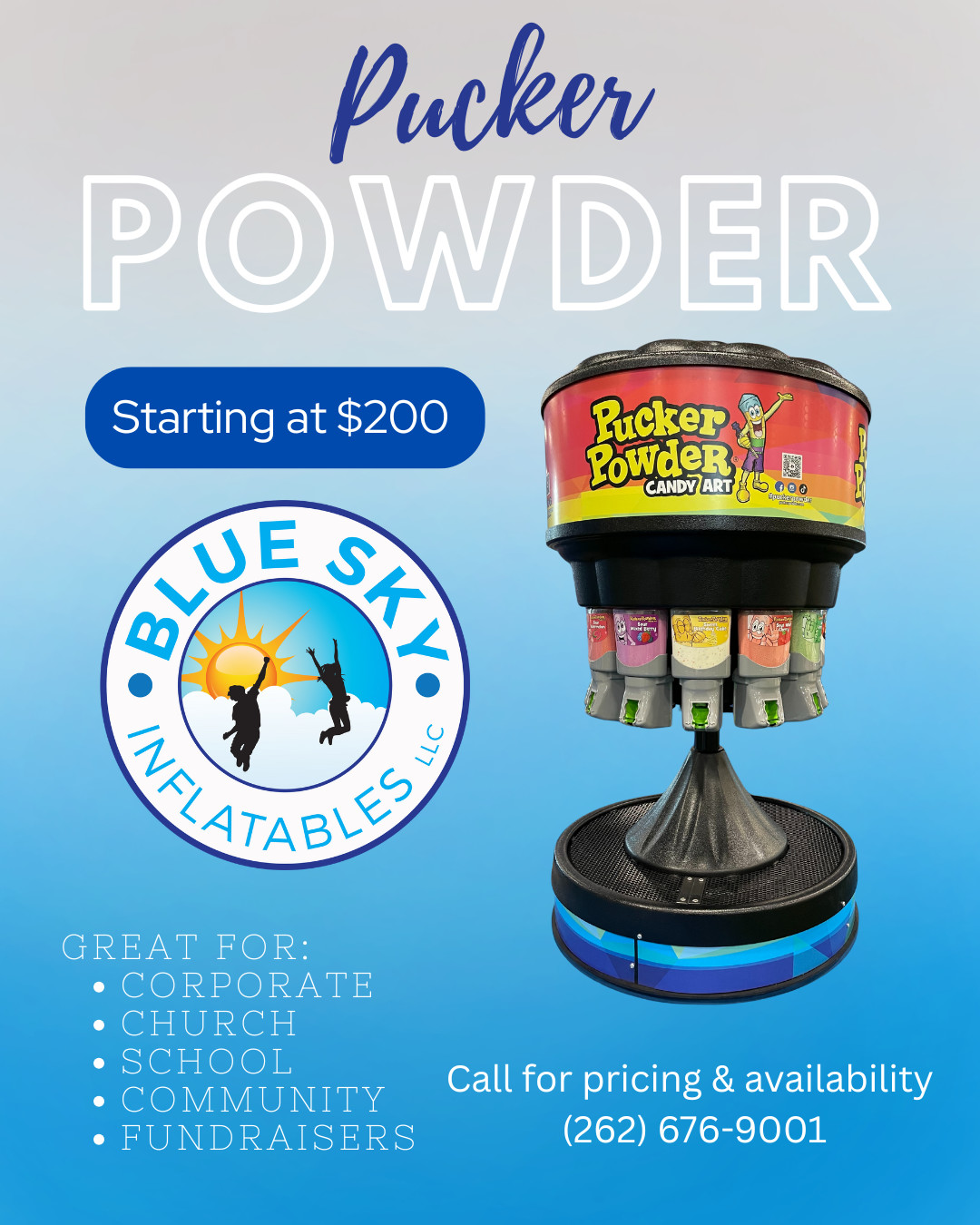 Pucker Powder - Rentals in Wisconsion | Blue Sky Inflatables, LLC