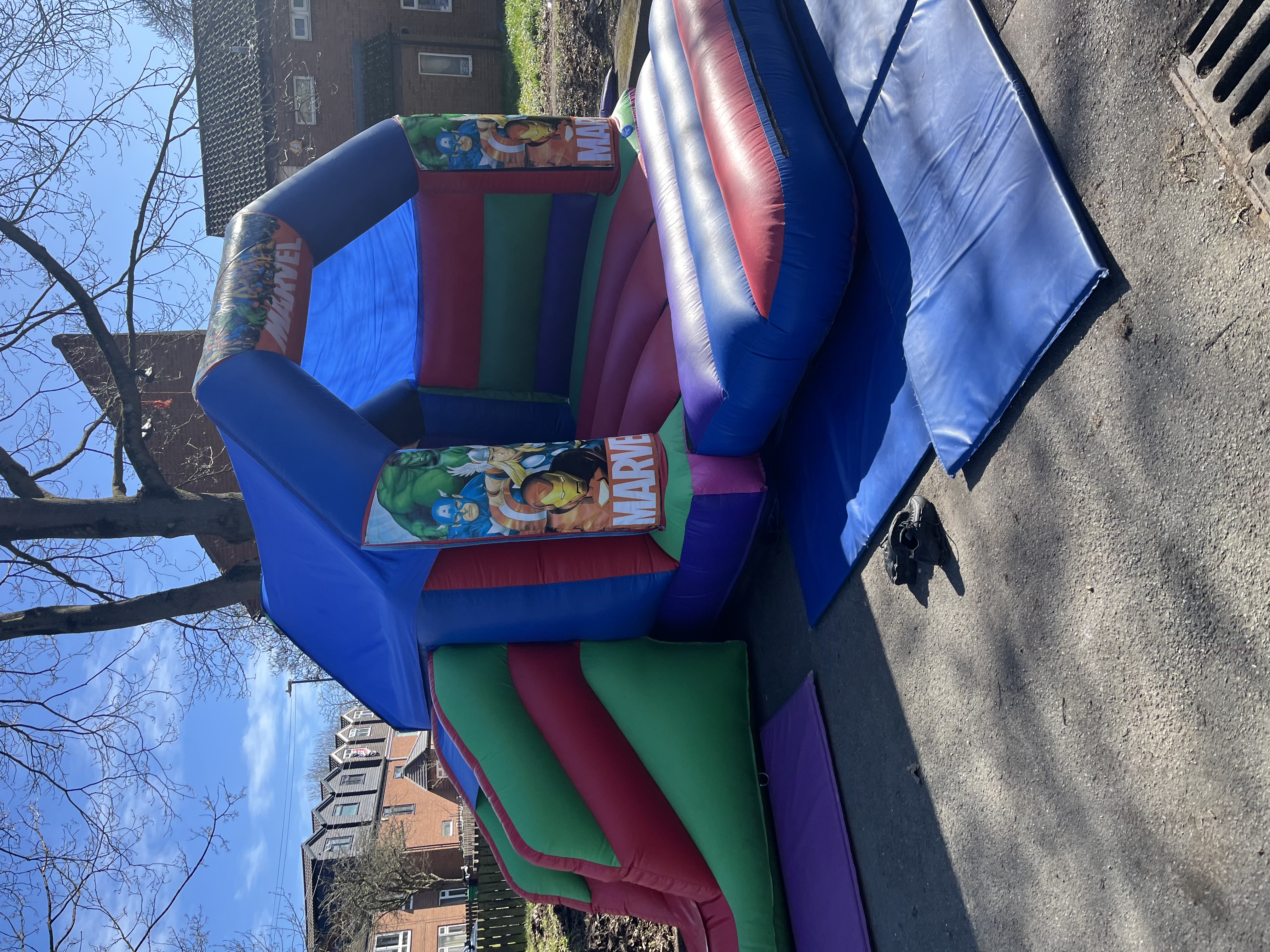 Marvel theme slide castle combi 15x18x9.5 for hire - pie & kels