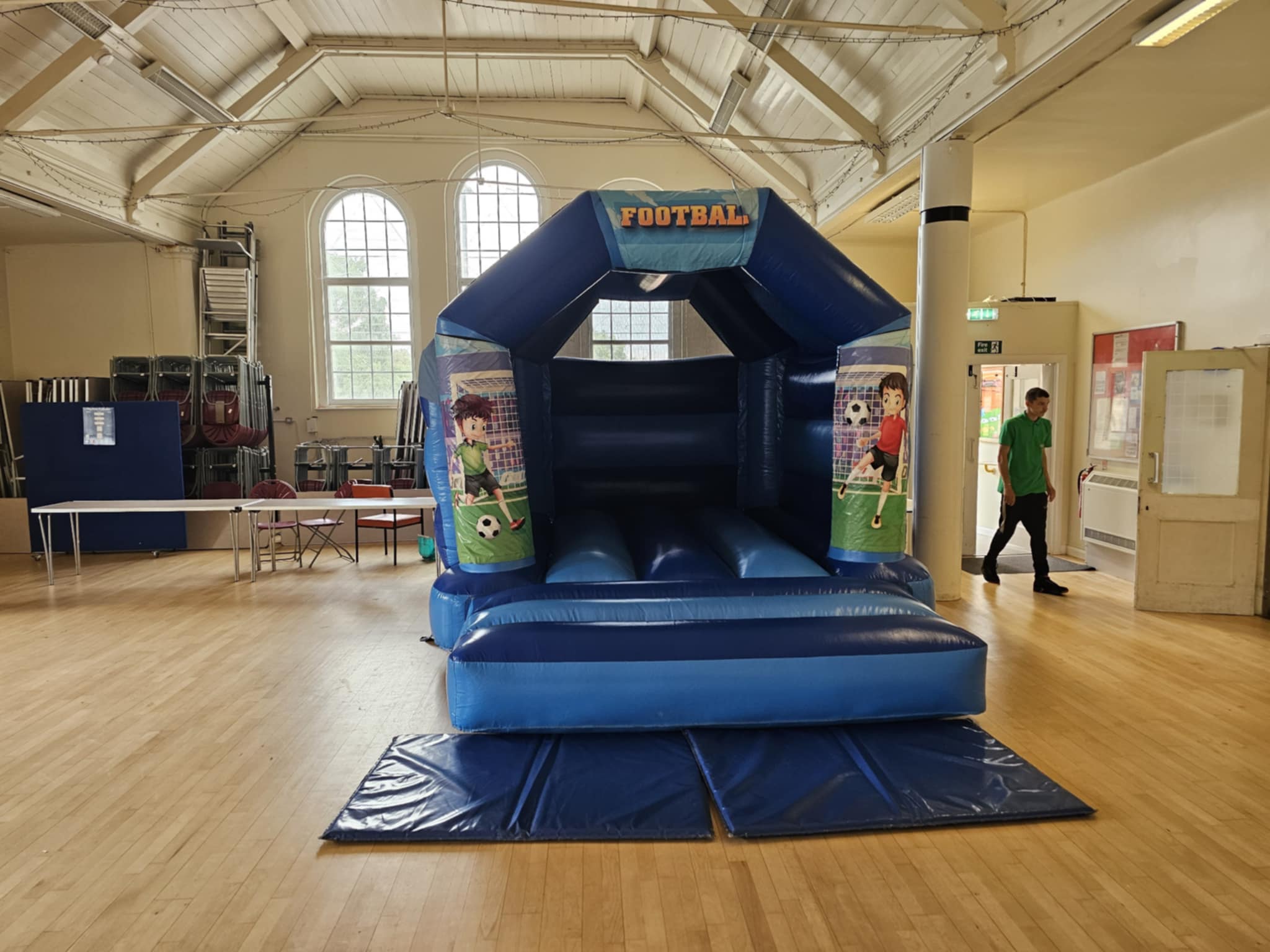 Light / Dark Blue Football Castle - Inflatables Hire in London ...