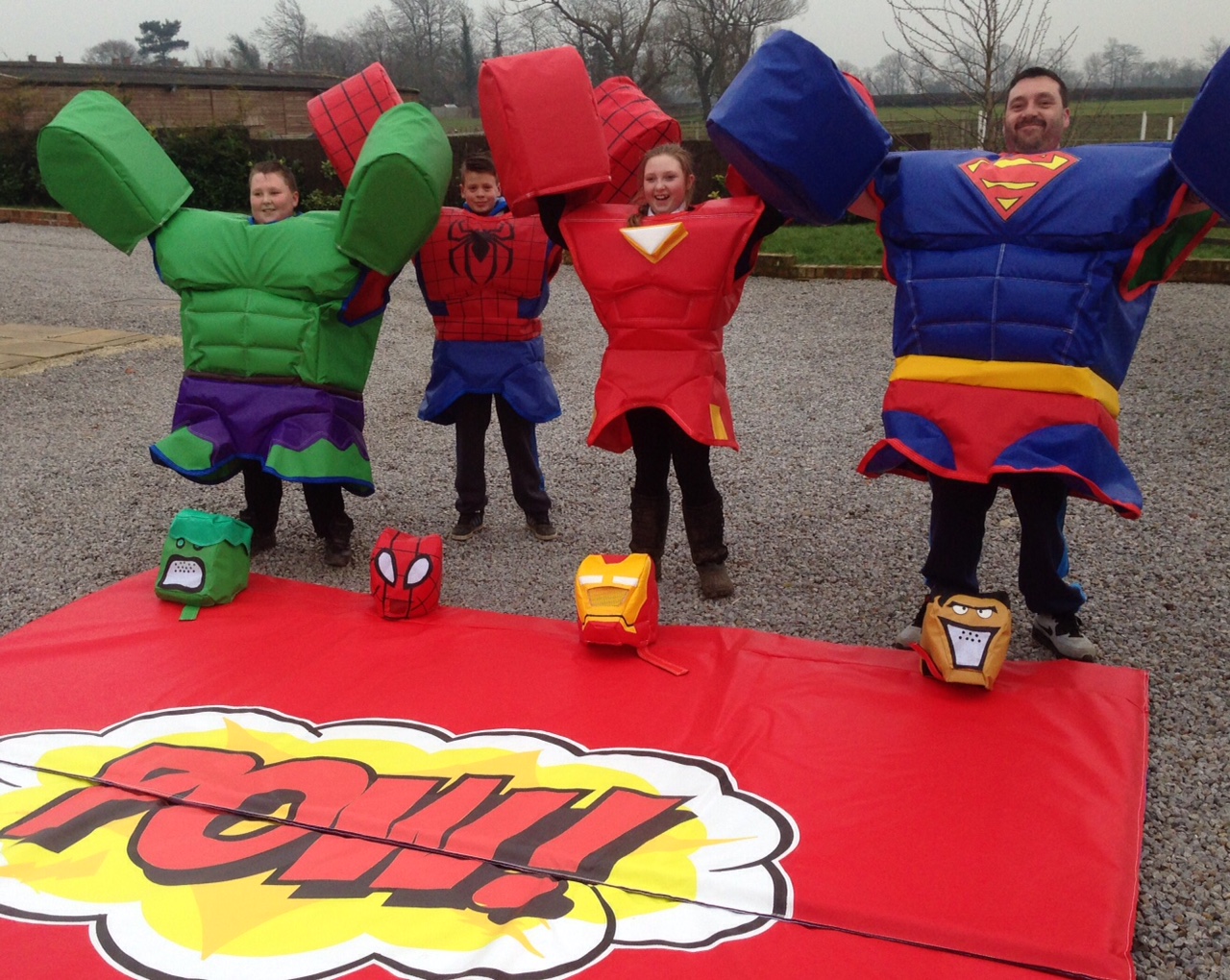 Super Hero Sumo Suits - Kids - Bounce House Hire + Yard Greetings in ...