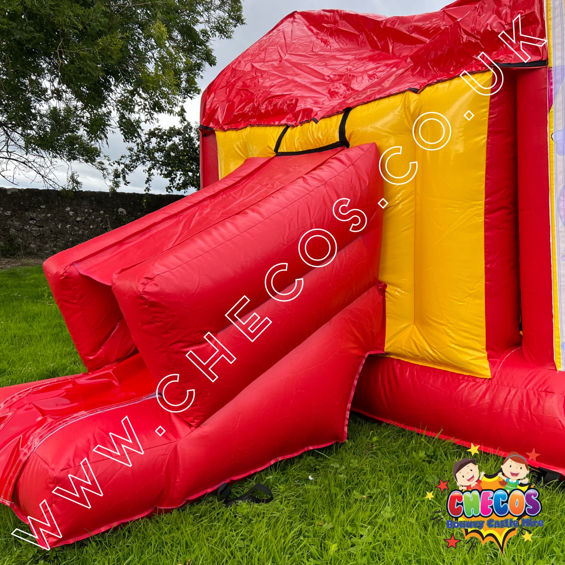Red & Yellow Party Time Combo Bouncy Castle - Bouncy Castle Hire ...