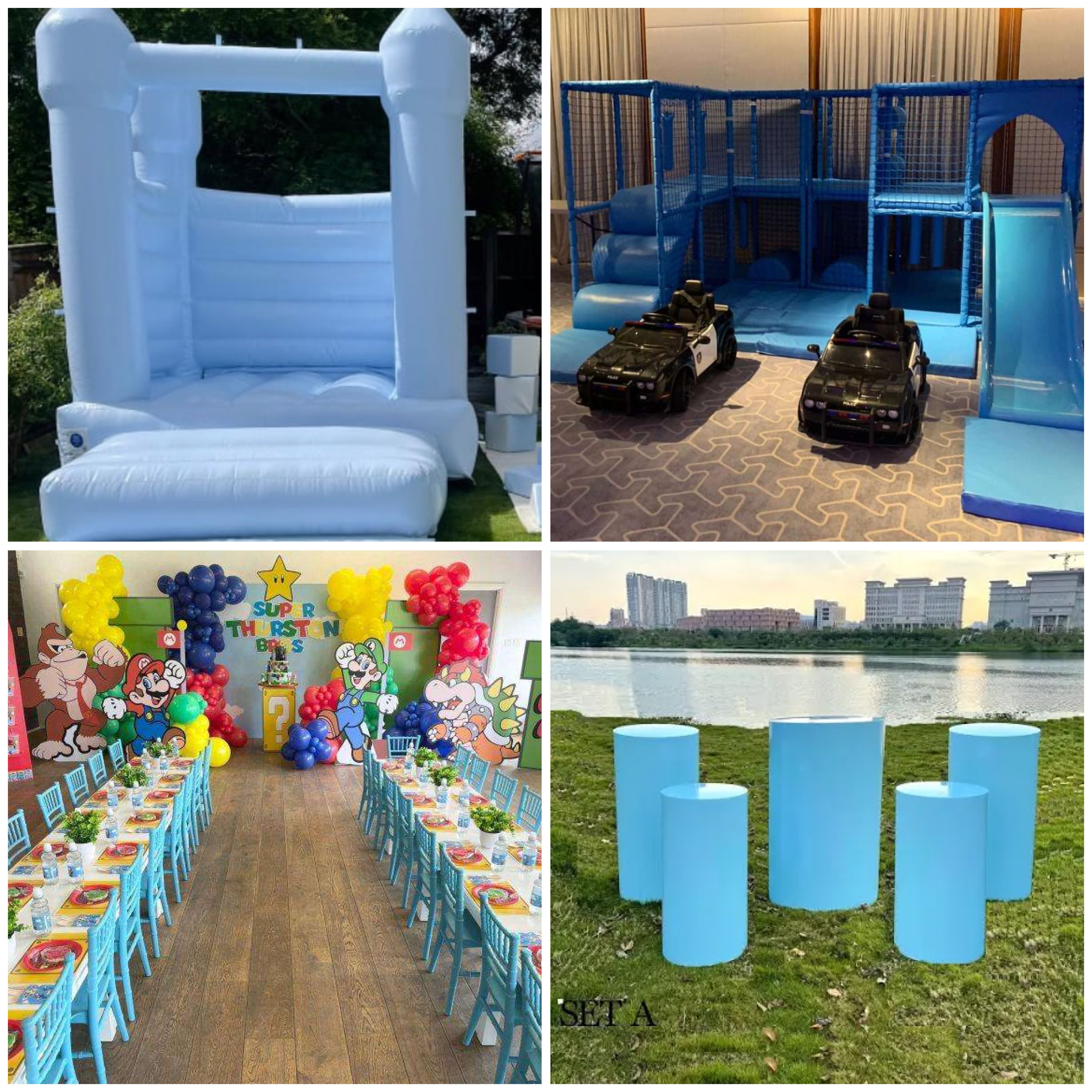 Pastel Blue Party Package in Kent | Bouncy Castle & Play Frame Hire
