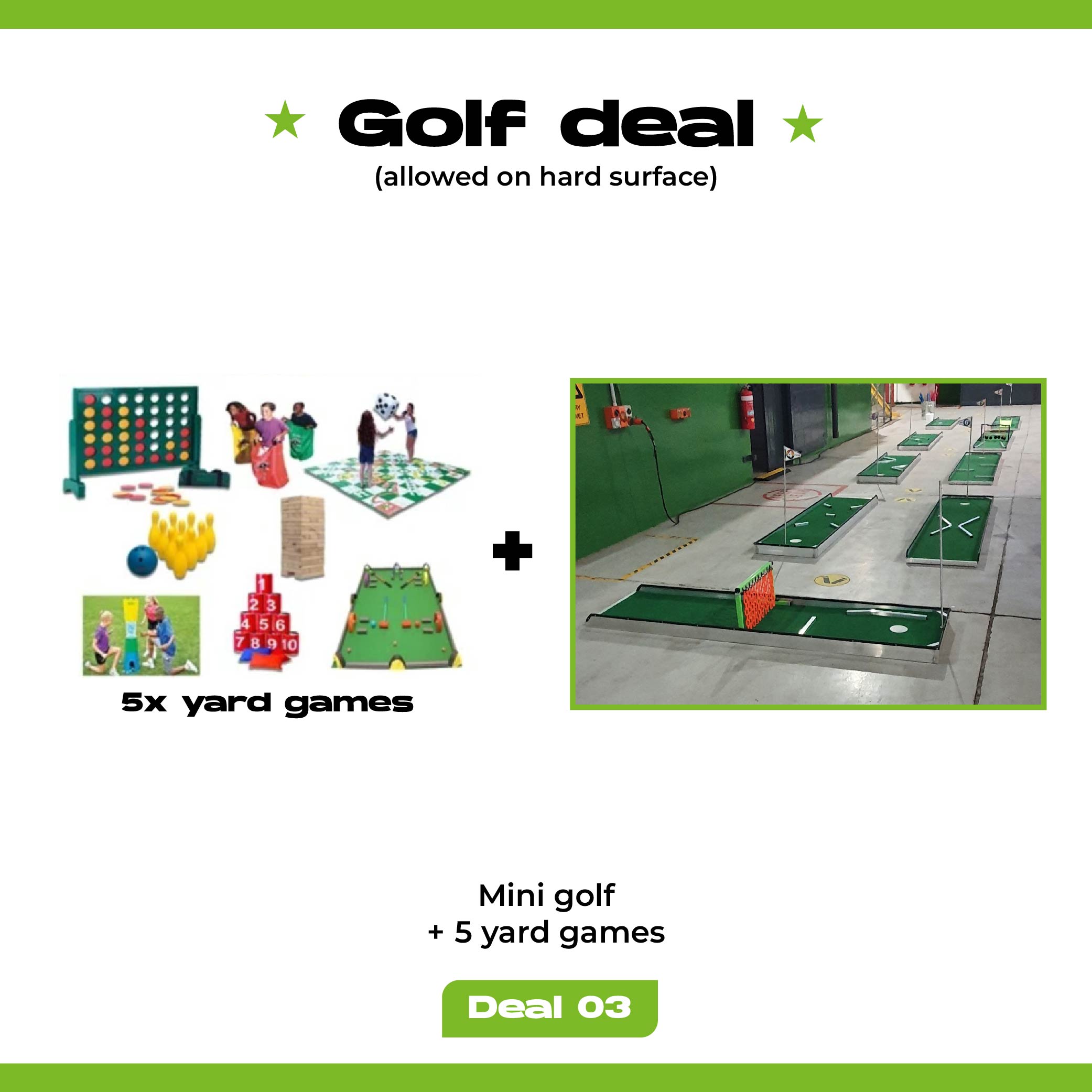 Golf Day Deal 3 – Mini Golf & Yard Games – Castle Capers OSHC Hire Ade