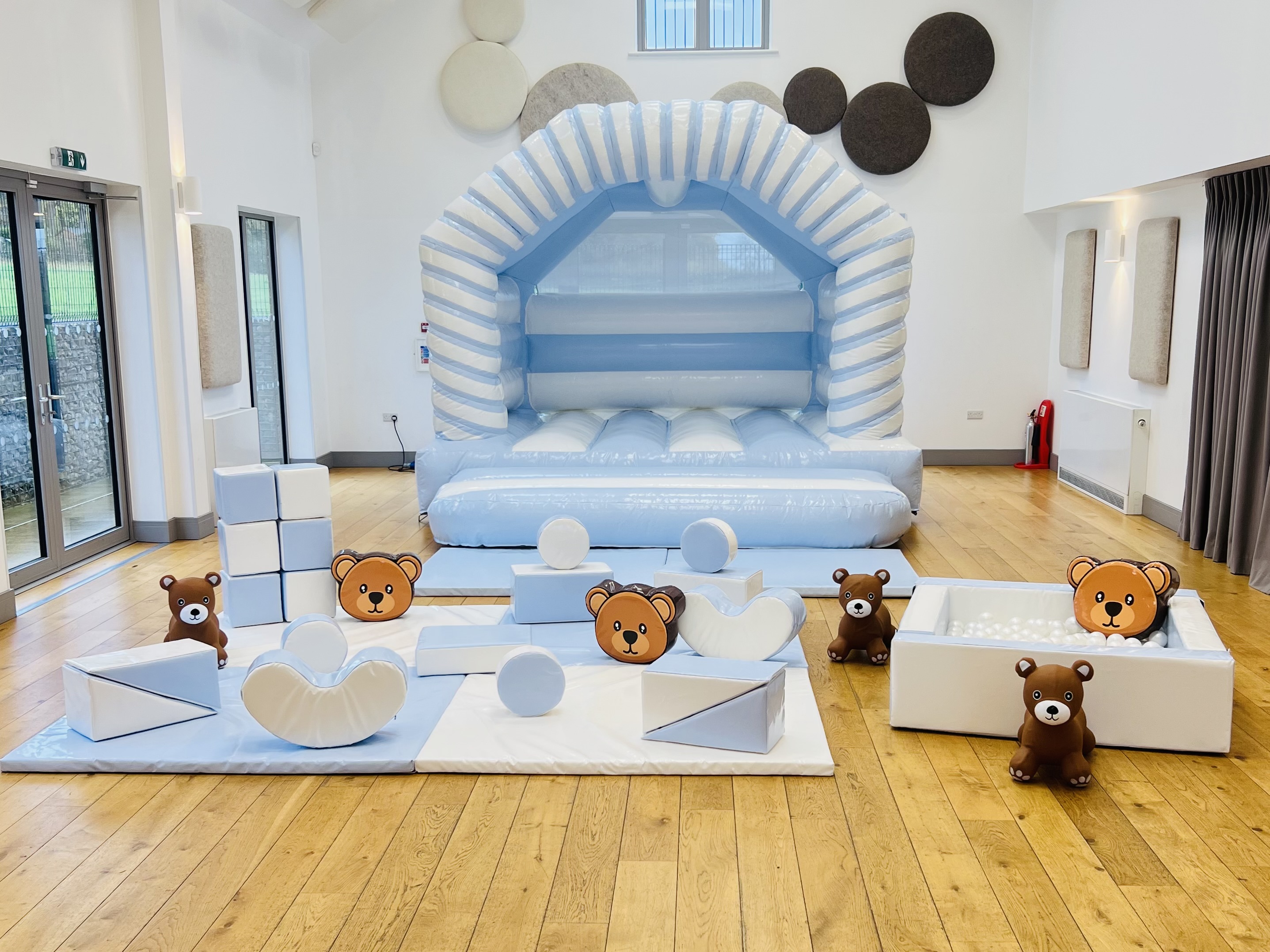 Blue and White Bouncy Castle and Teddy Bear Soft Play Package - Bouncy ...