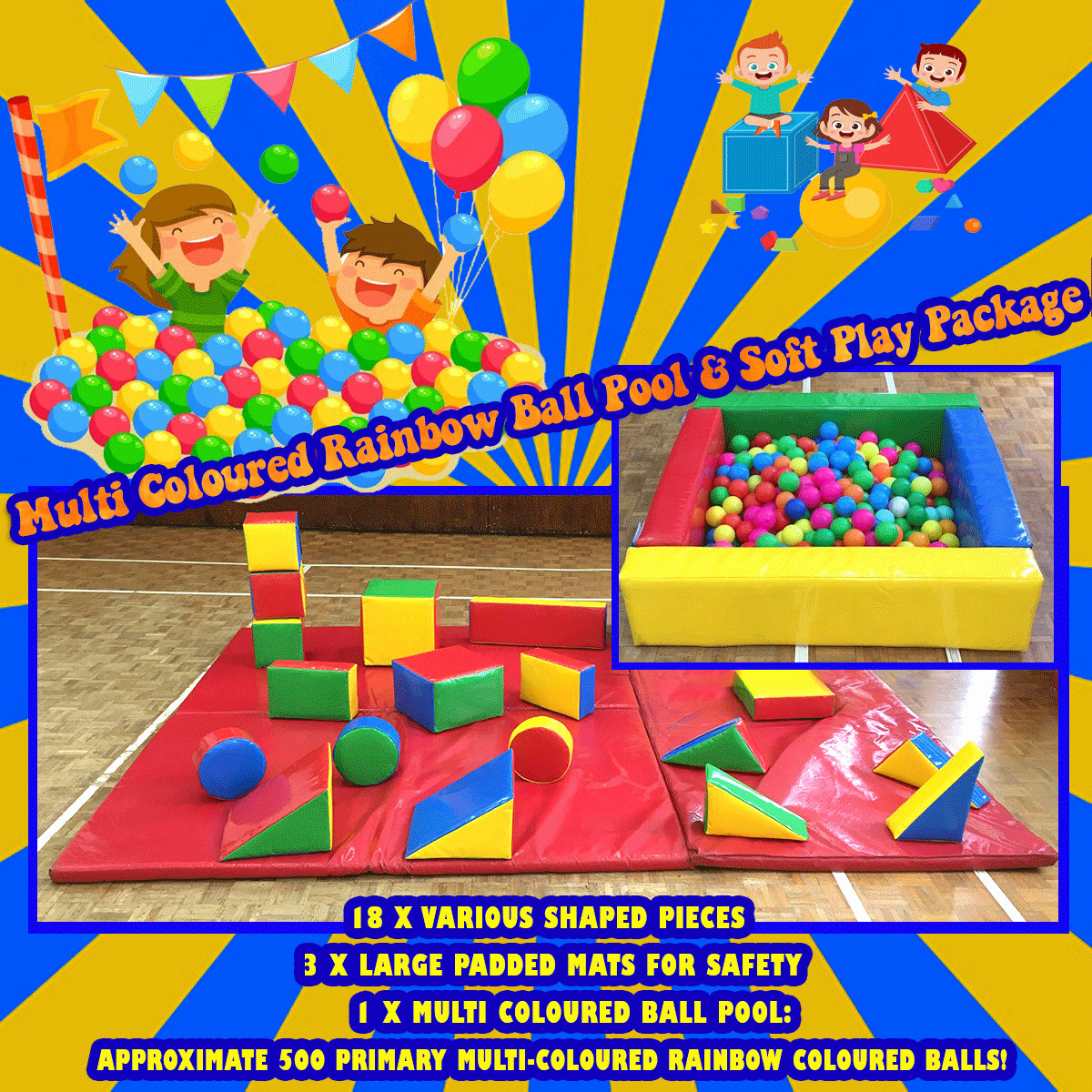 Multi Coloured Rainbow Soft Play & Ball Pool - Inflatable, Bouncy ...