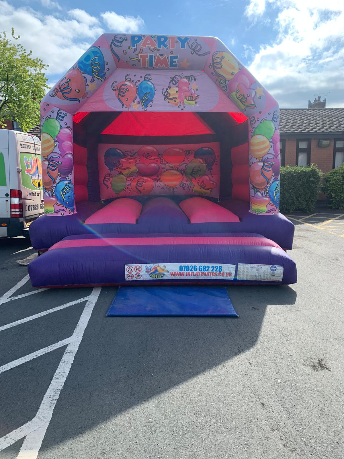 15X16FT Pink and Purple Party Time Bouncy Castle - Bouncy Castle Hire ...