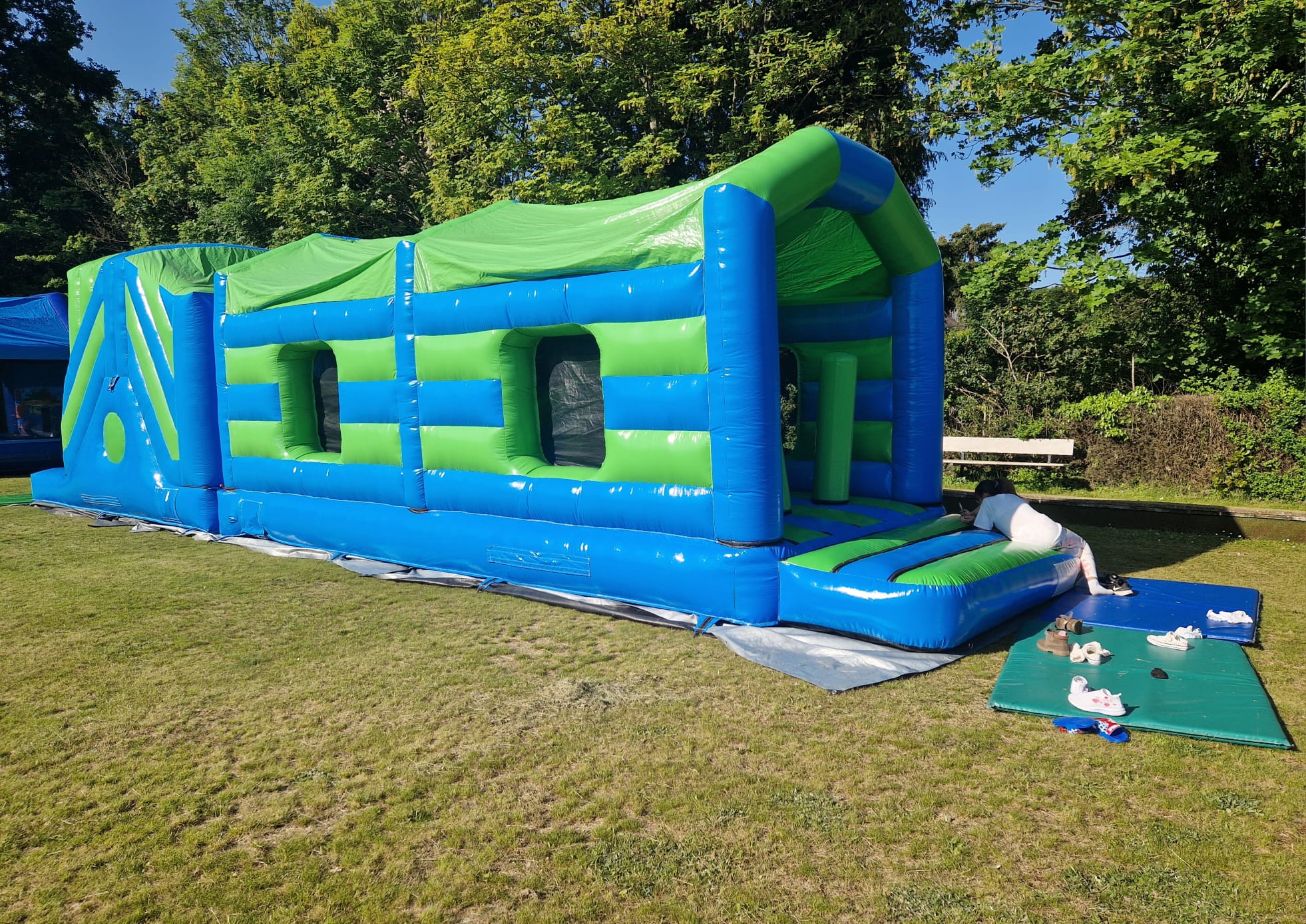42ft Green & Blue Obstacle Course - Hire in Slough